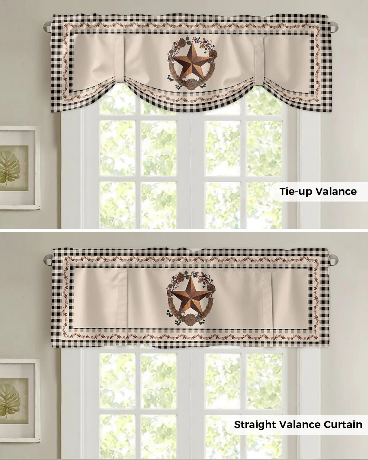 Country Star Berry Retro Red Plaid Window Curtain Kitchen Cabinet ...