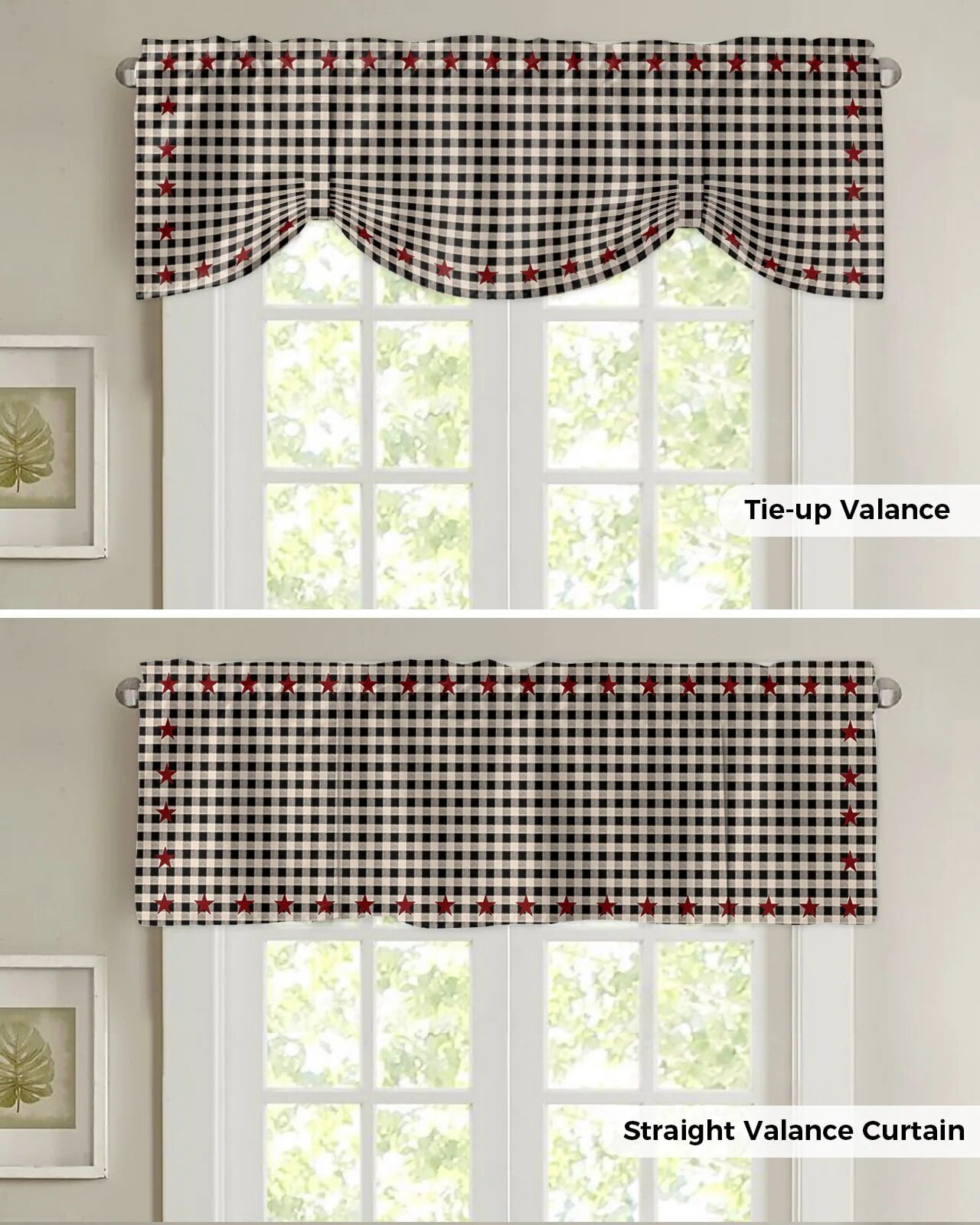 Country Star Berry Retro Red Plaid Window Curtain Kitchen Cabinet ...