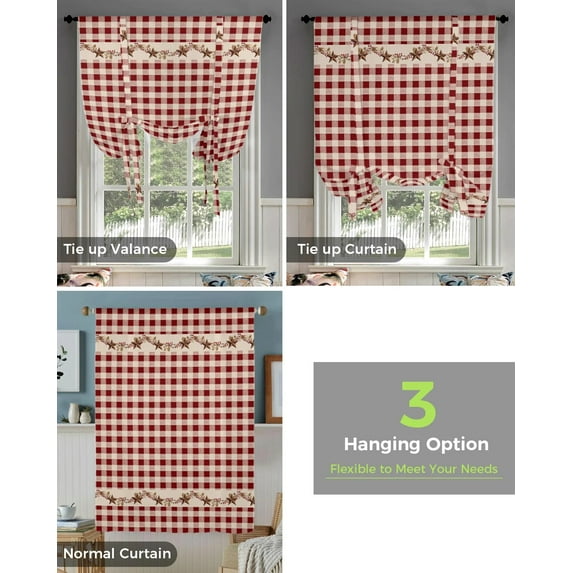 Country Star Berry Retro Red Plaid Window Curtain Tie Up Curtains for ...
