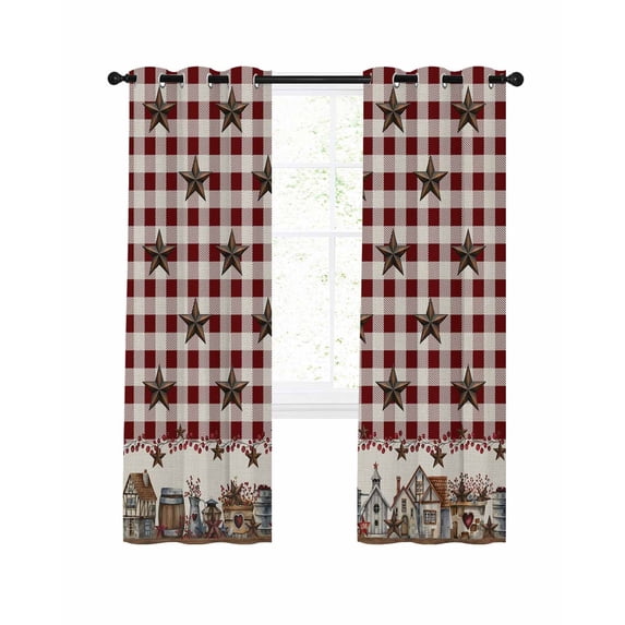 Country Star Blackout Curtains 45 Inch Length Barn Bucket Farmhouse Red ...
