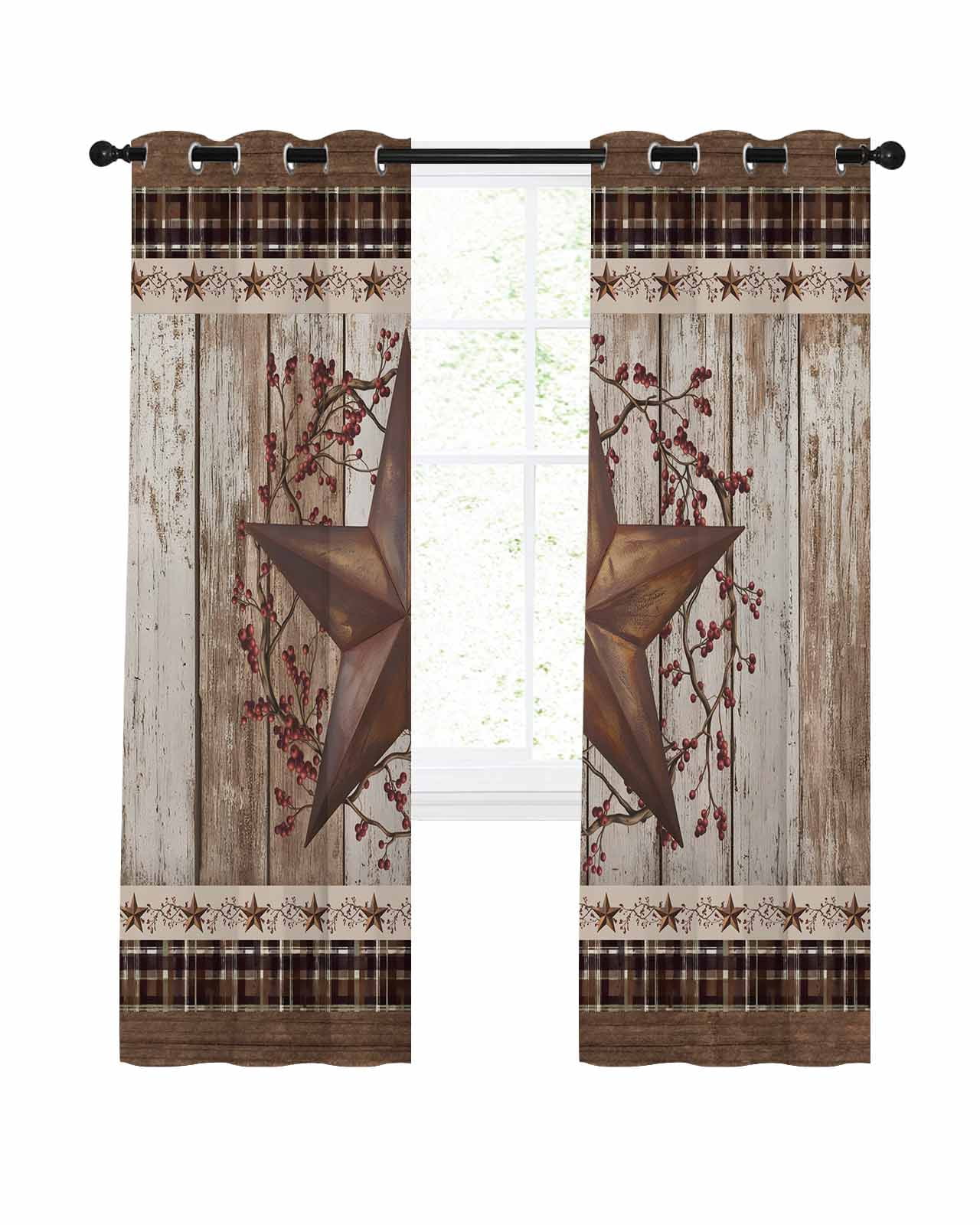 Country Star Blackout Curtains 63 Inch Length Rust Yellow Stars Berry ...