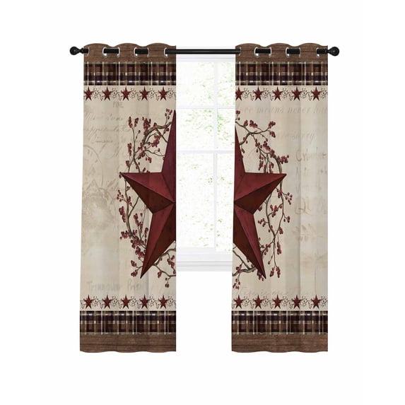 Country Star Blackout Curtains 84 Inch Length Red Stars Berry Linen ...