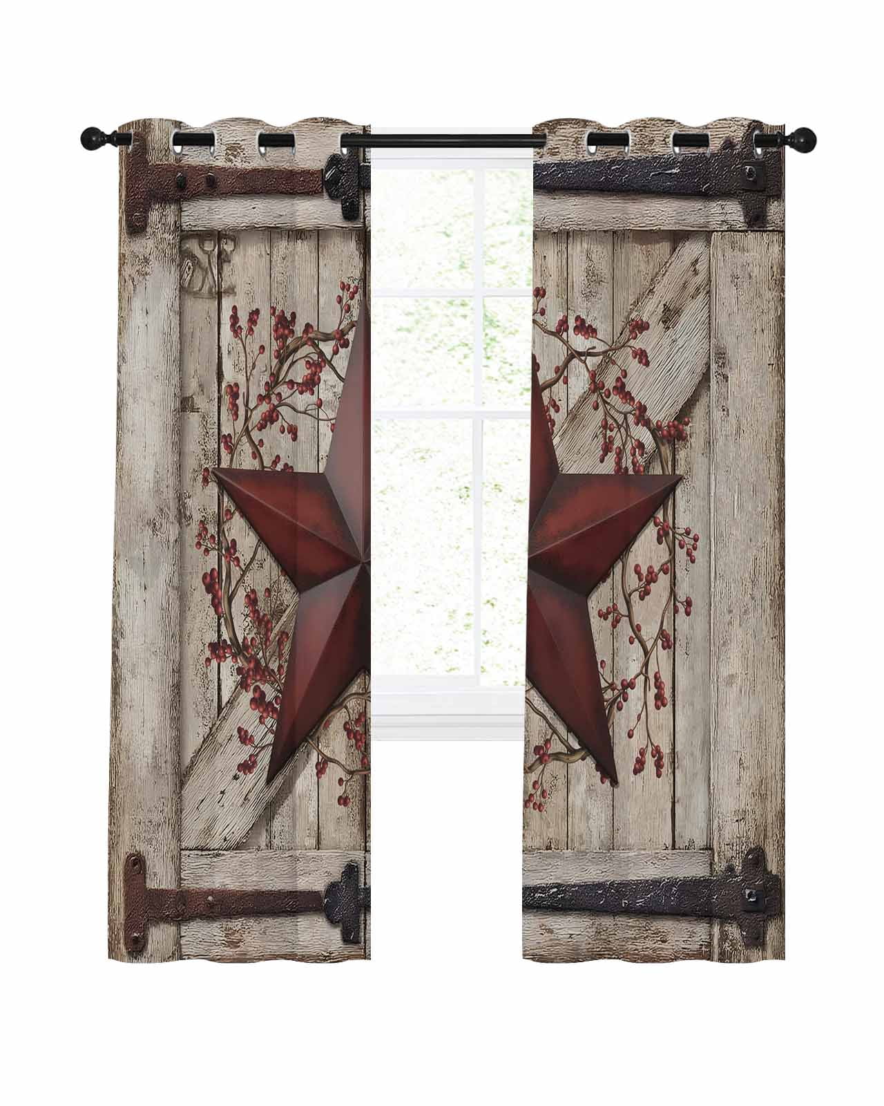 Country Star Blackout Curtains 84 Inch Length Vintage Dark Black Red ...