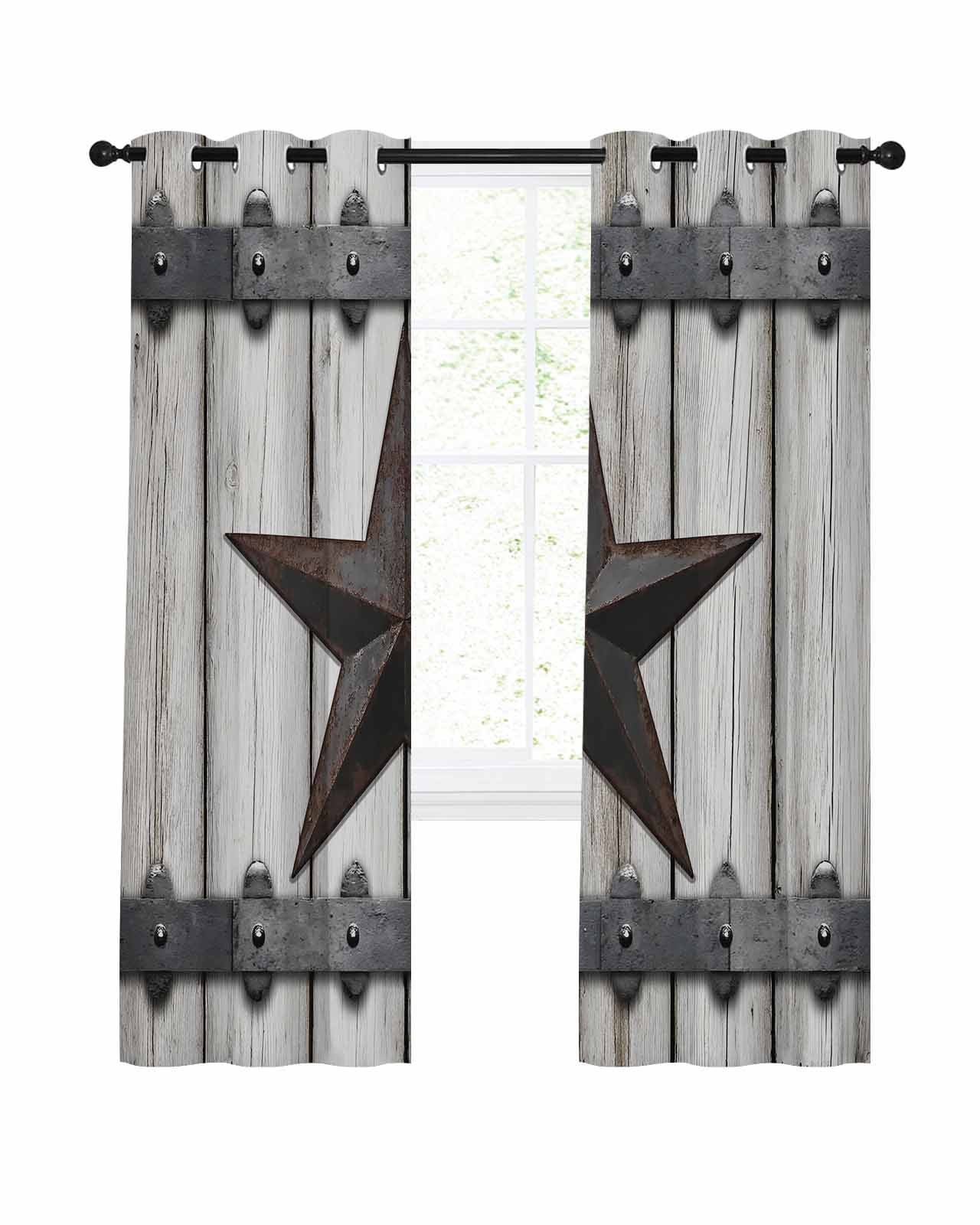 Country Star Blackout Curtains 84 Inch Length Vintage Rust Grey Star ...