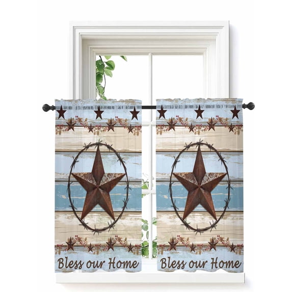 Country Star Blue Curtains 45 Inch Length, Sheer Curtains for Bedroom ...