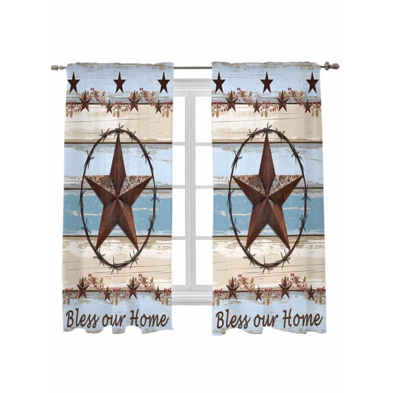 Country Star Blue Curtains 63 Inch Length, Sheer Curtains for Bedroom ...