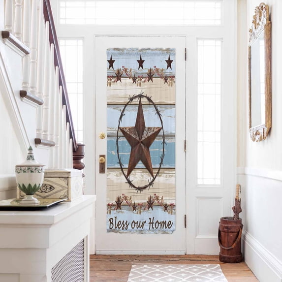 Country Star Blue Door Curtains for Door Window, French Sidelight Front ...