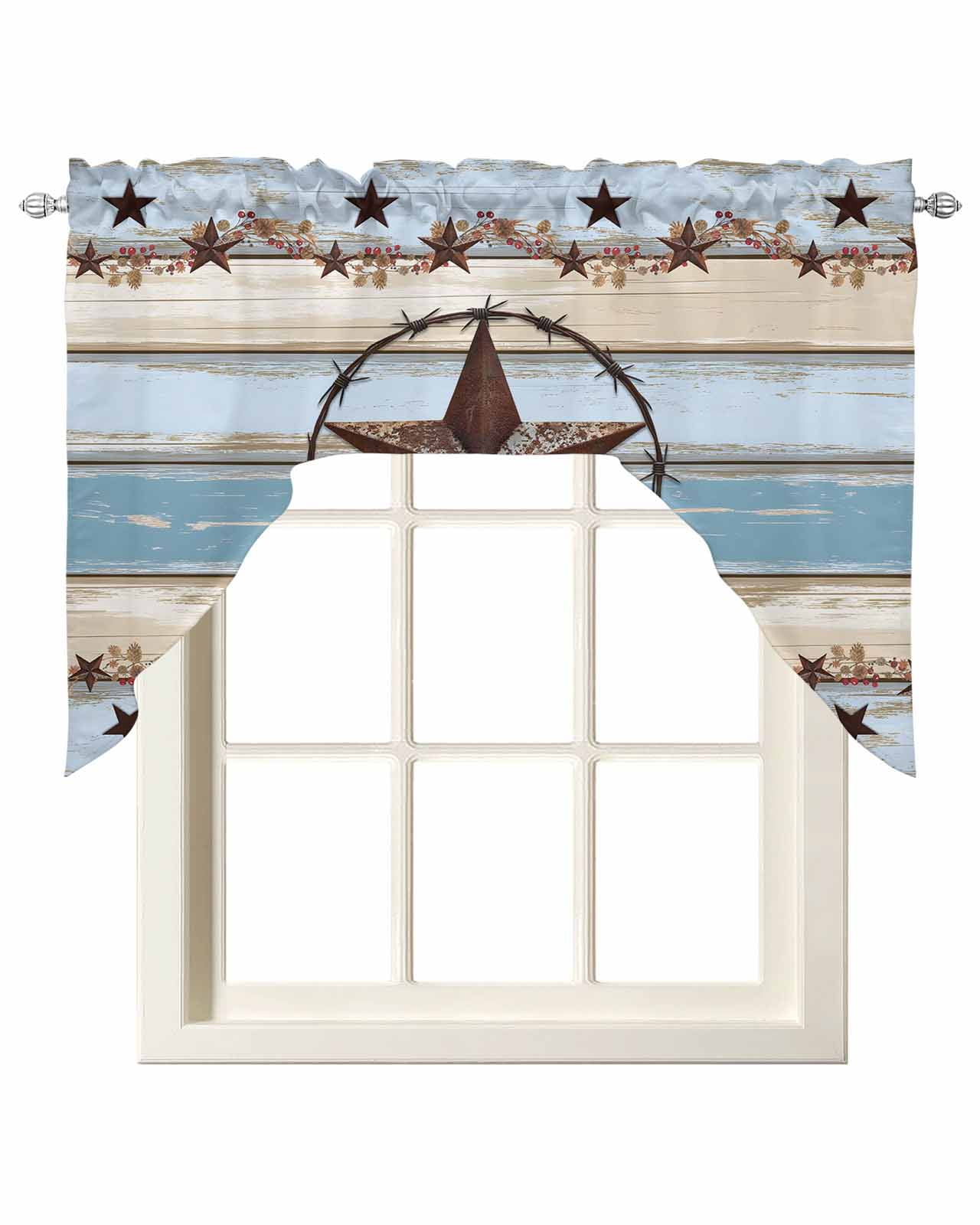 Country Star Blue Kitchen Curtains Swag Valance for Windows/Bathroom ...