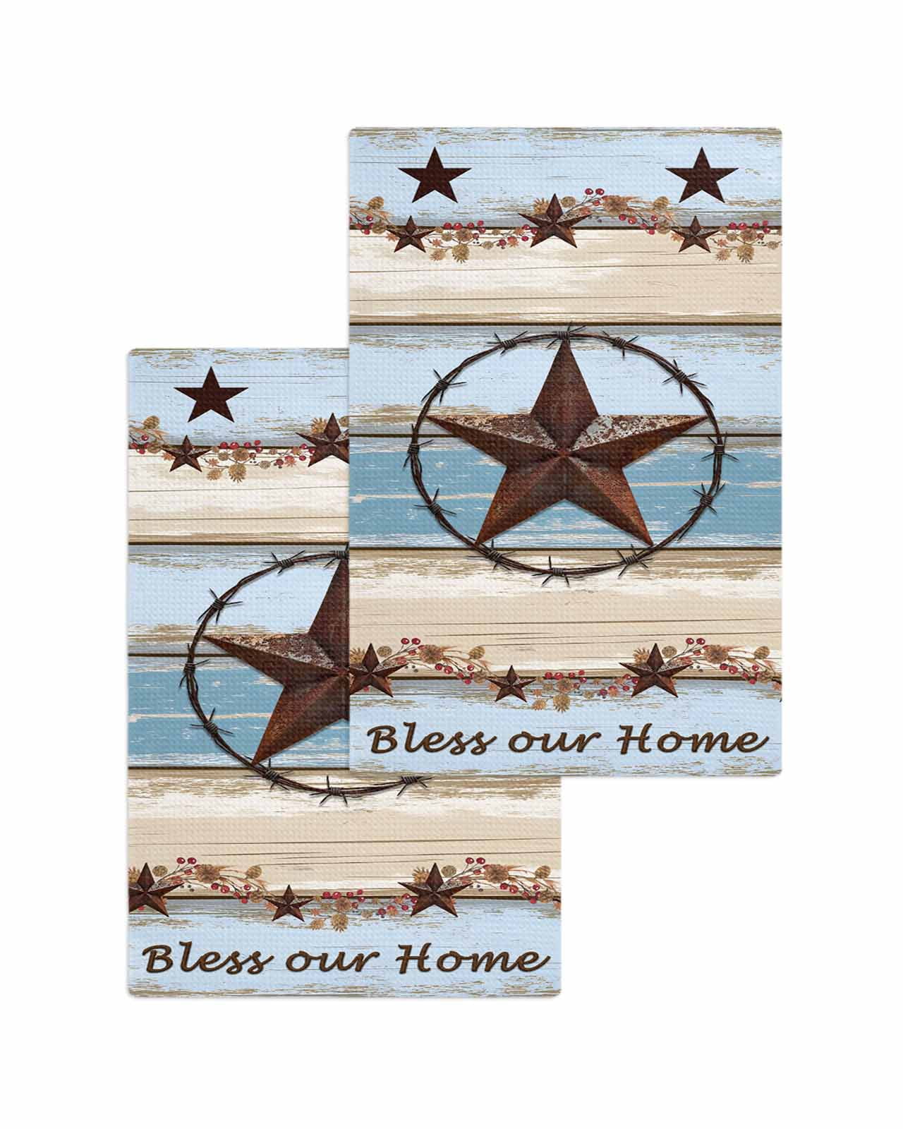 Country Star Blue Kitchen Dish Towels for Drying Dishes Set of 2 ...