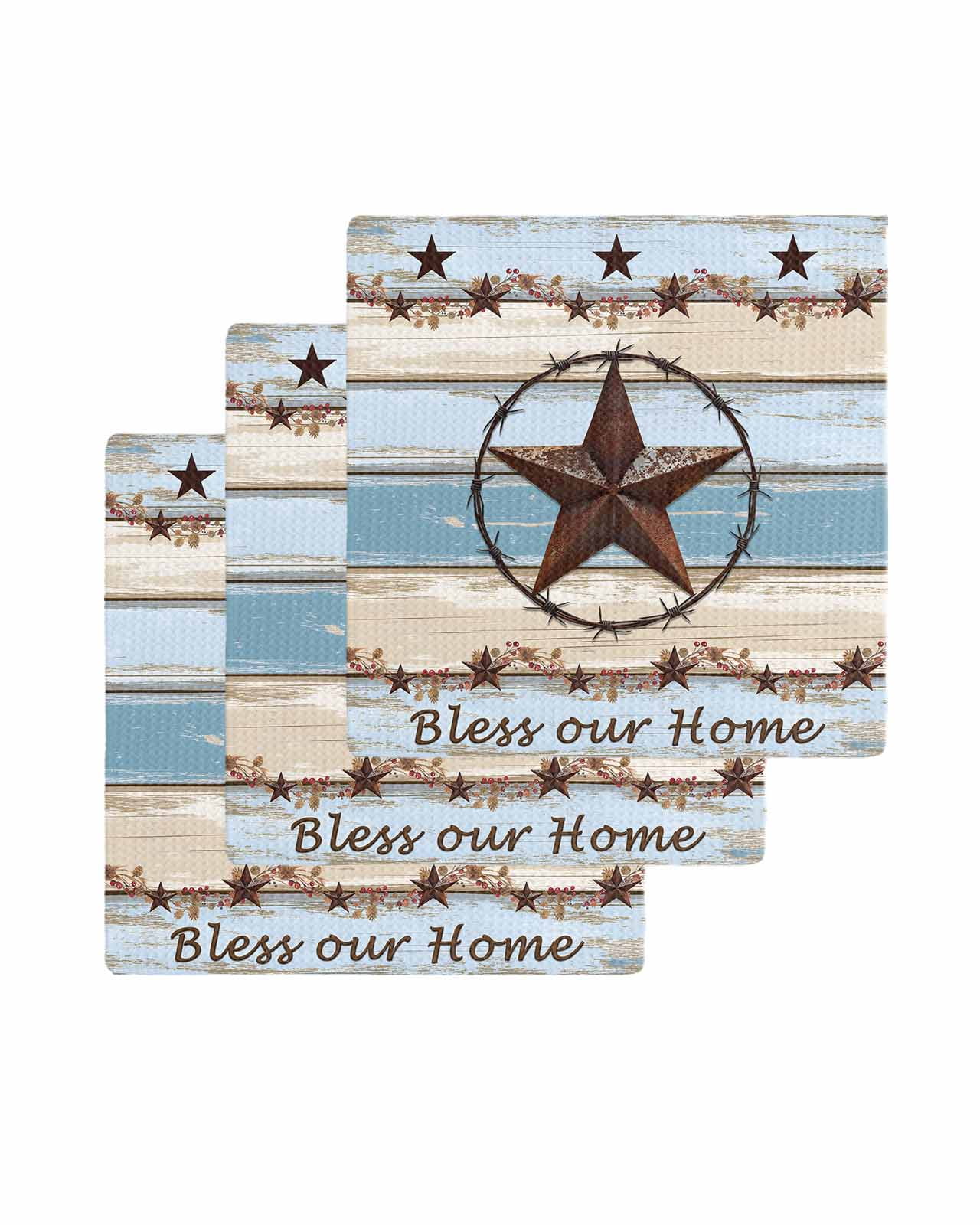 Country Star Blue Kitchen Dish Towels for Drying Dishes Set of 3 ...