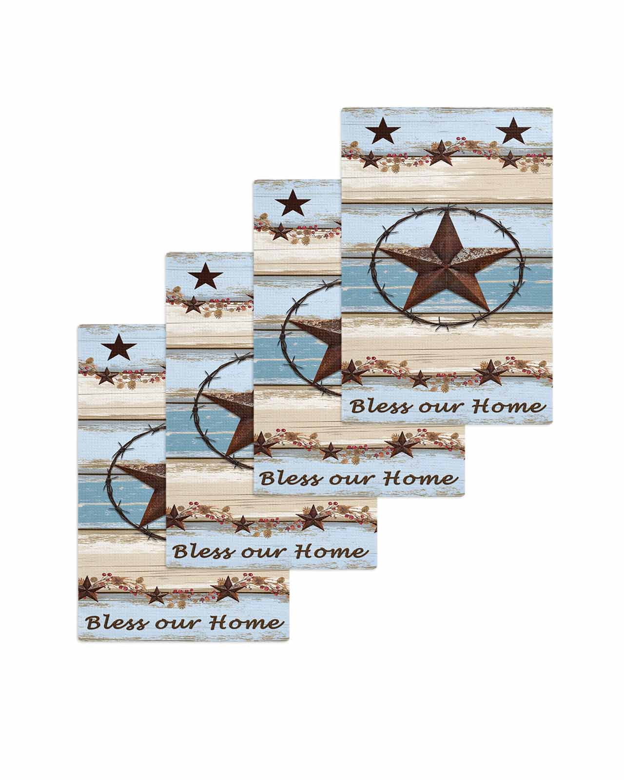 Country Star Blue Kitchen Dish Towels for Drying Dishes Set of 4 ...