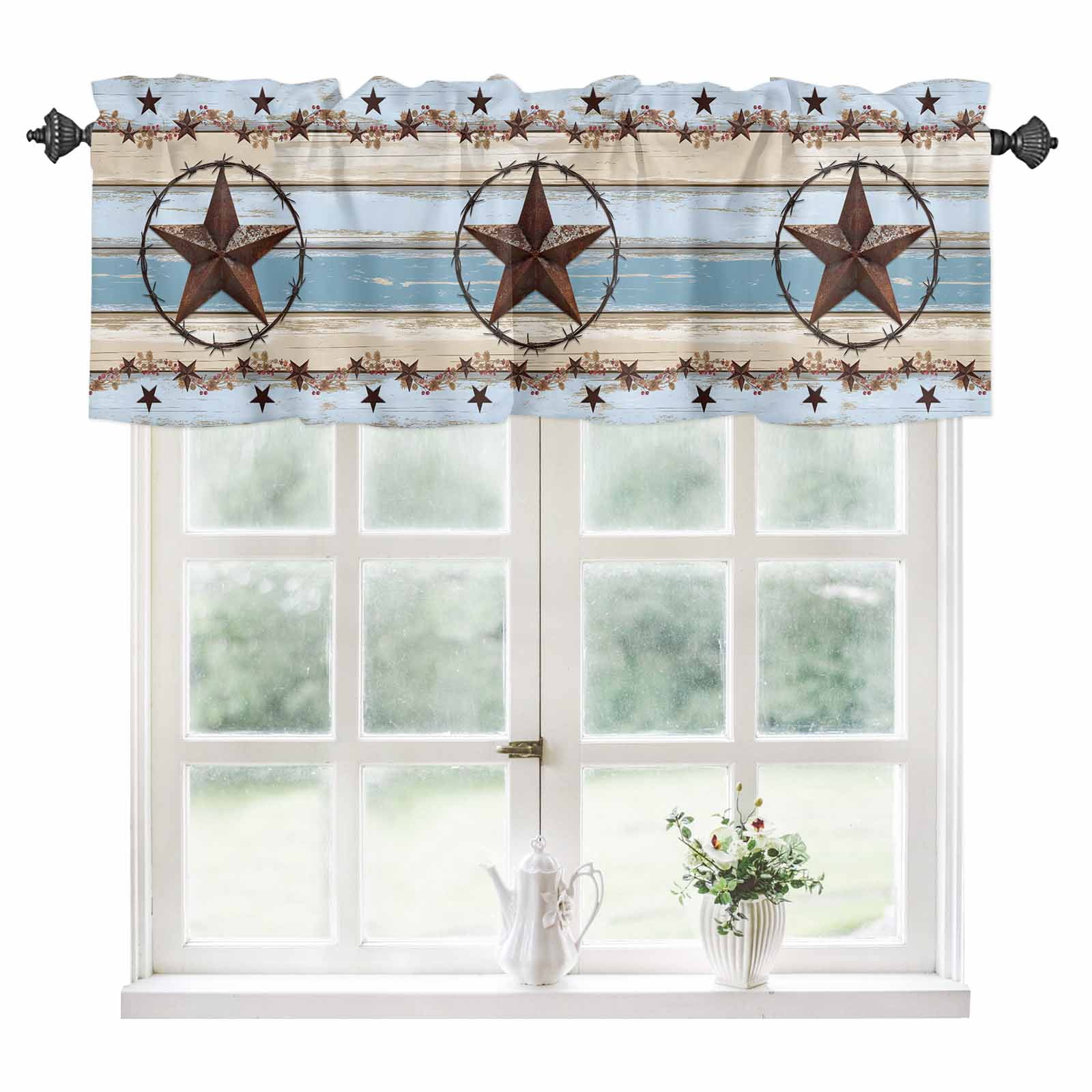 Country Star Blue Kitchen Valances for Windows 60x18 Inch Kitchen ...