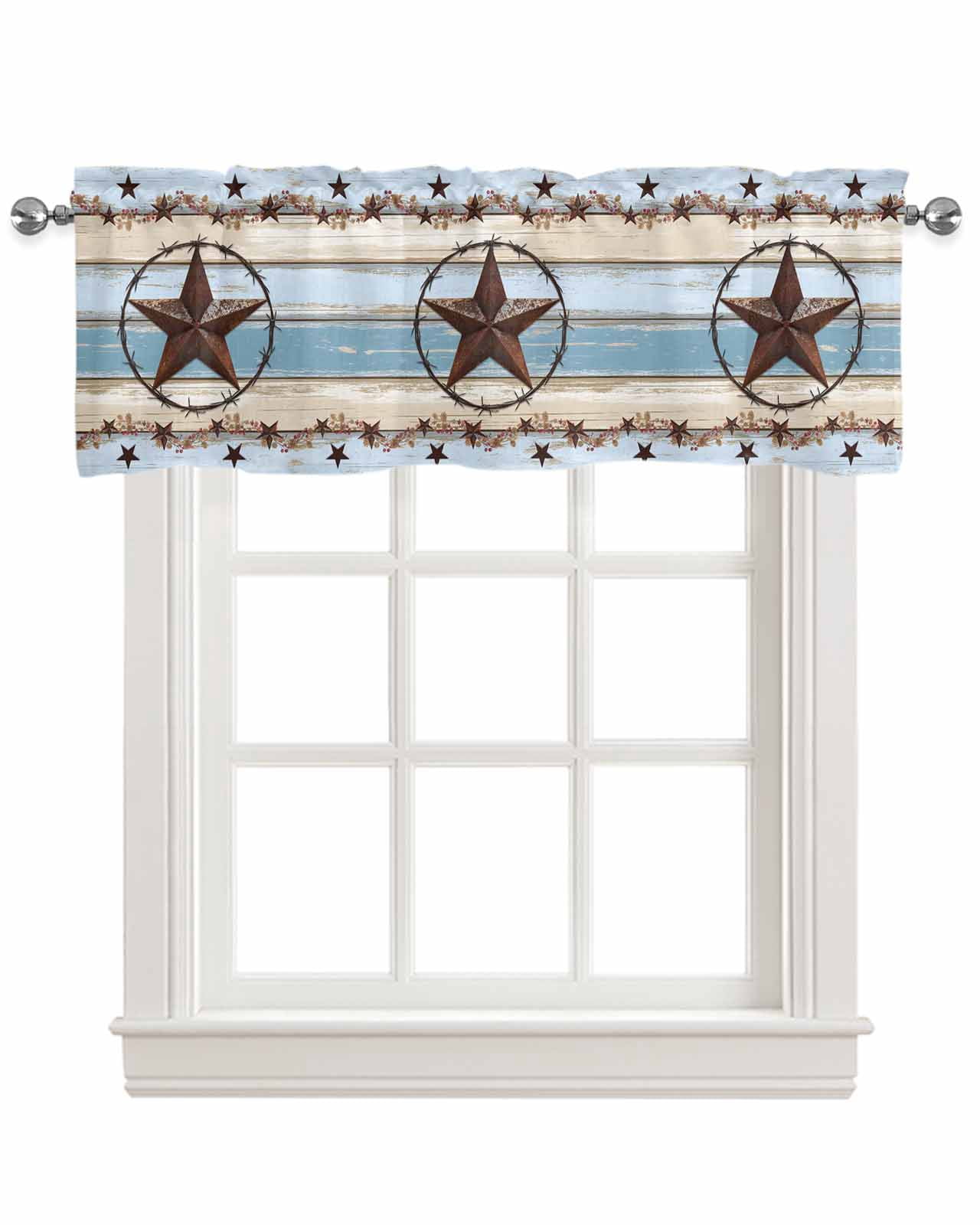 Country Star Blue Kitchen Valances for Windows Farmhouse Linen Window ...
