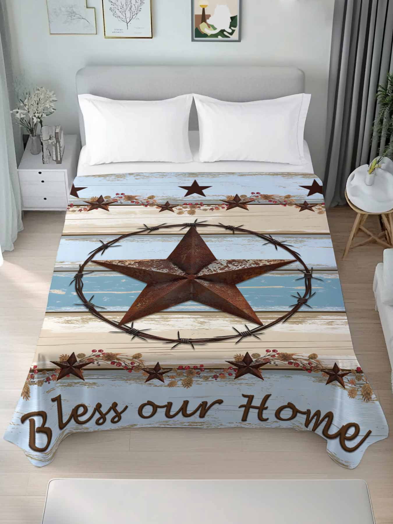 Country Star Blue Queen Size Flat Sheet, Wrinkleproof & Fadeproof ...