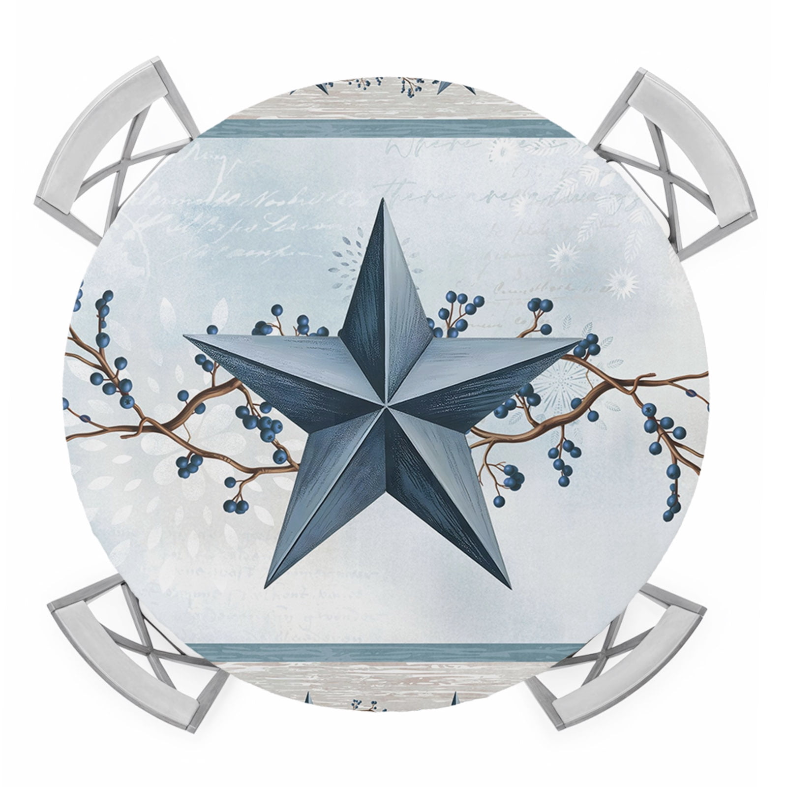 Country Star Blue Round Tablecloth for 45-54 Inch Tables,Fitted Table ...