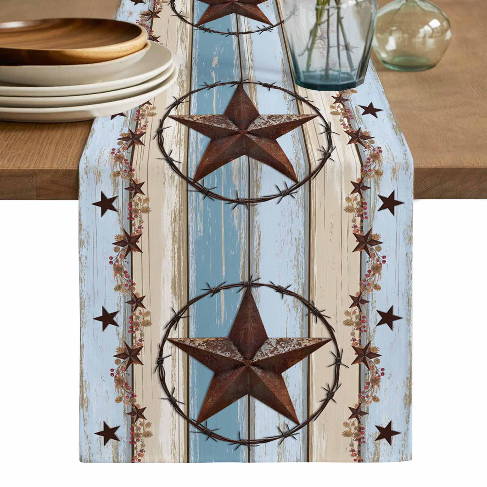 Country Star Blue Table Runner, Farmhouse Western Texas Star Barn ...