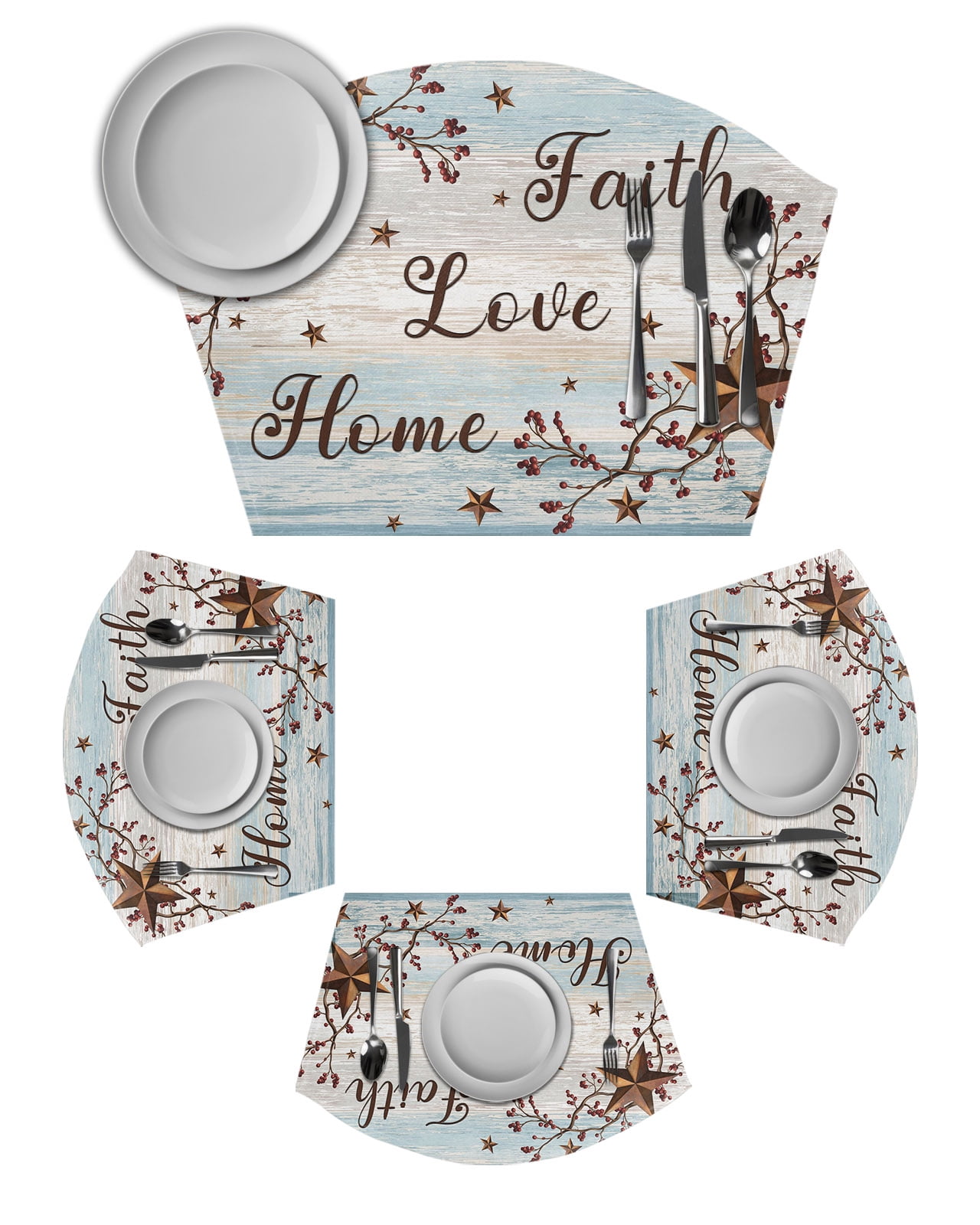 Country Star Brown Round Table Placemats Set of 4 Wedge Placemats ...