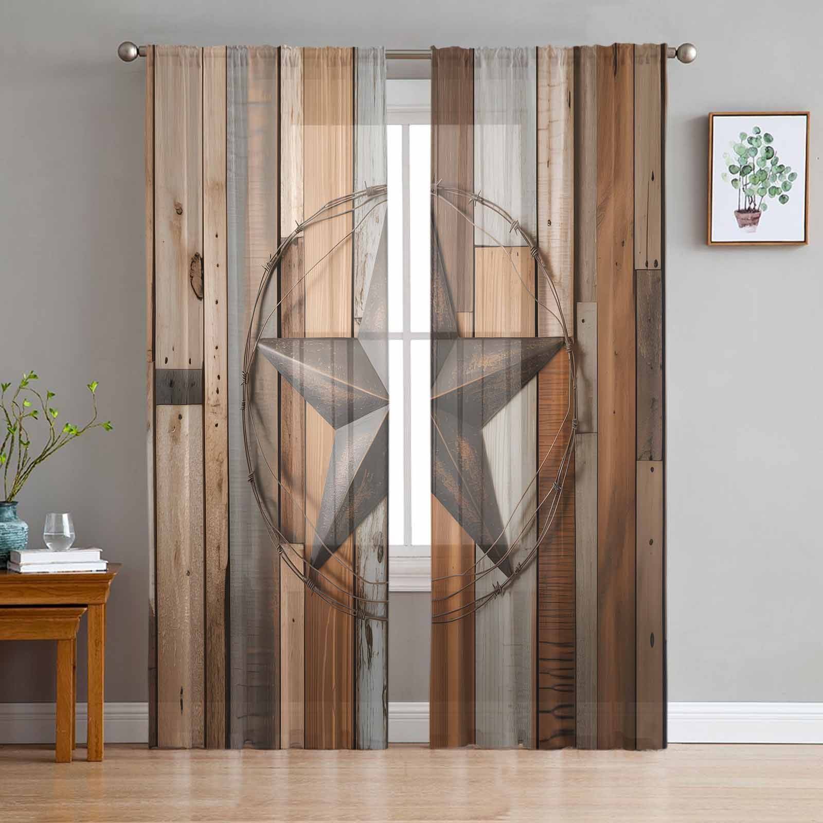 Country Star Brown Semi Sheer Curtains 84 Inch Length 2 Panels Set ...