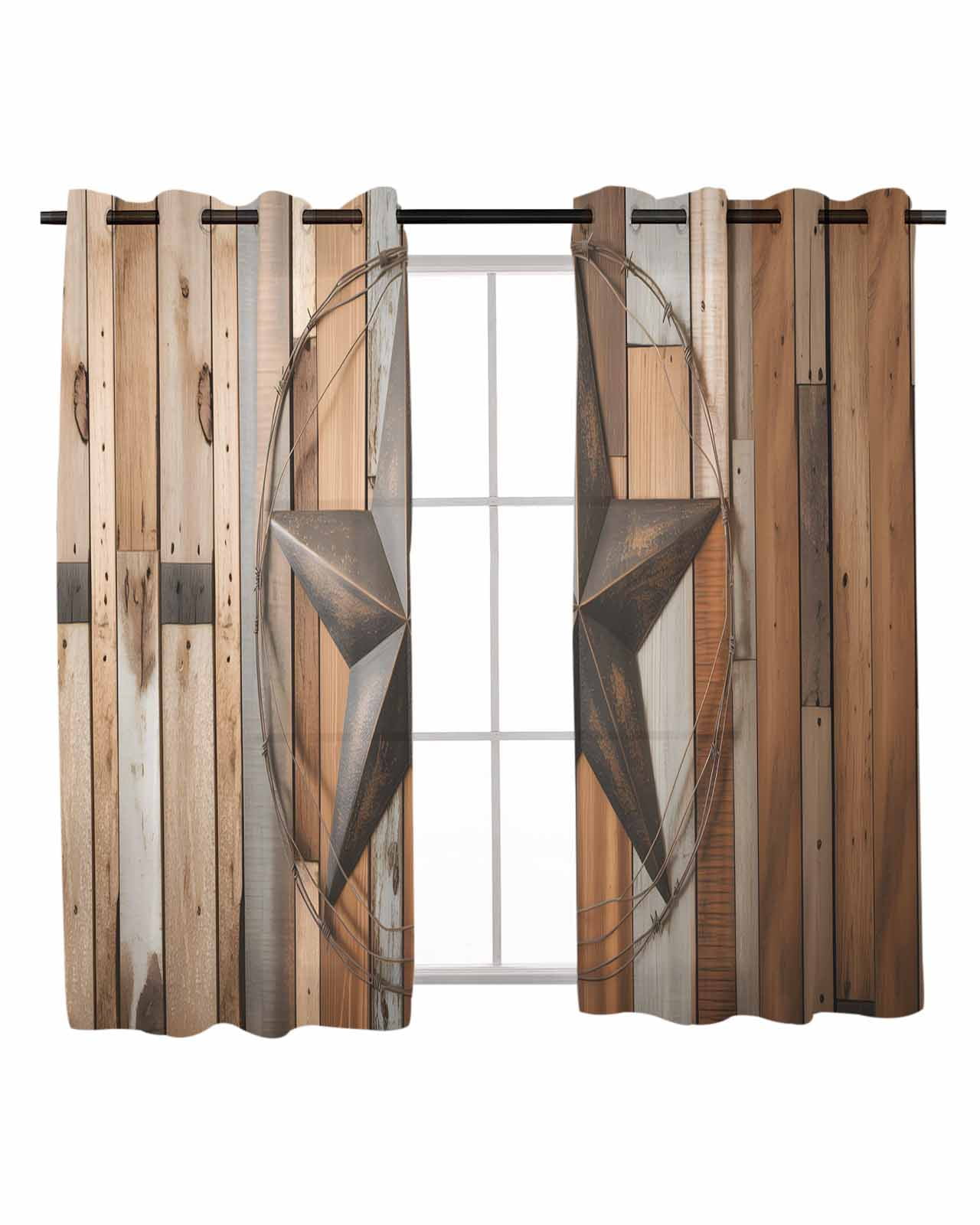 Country Star Brown Sheer Curtains 45 Inch Length 2 Panels Western Texas ...