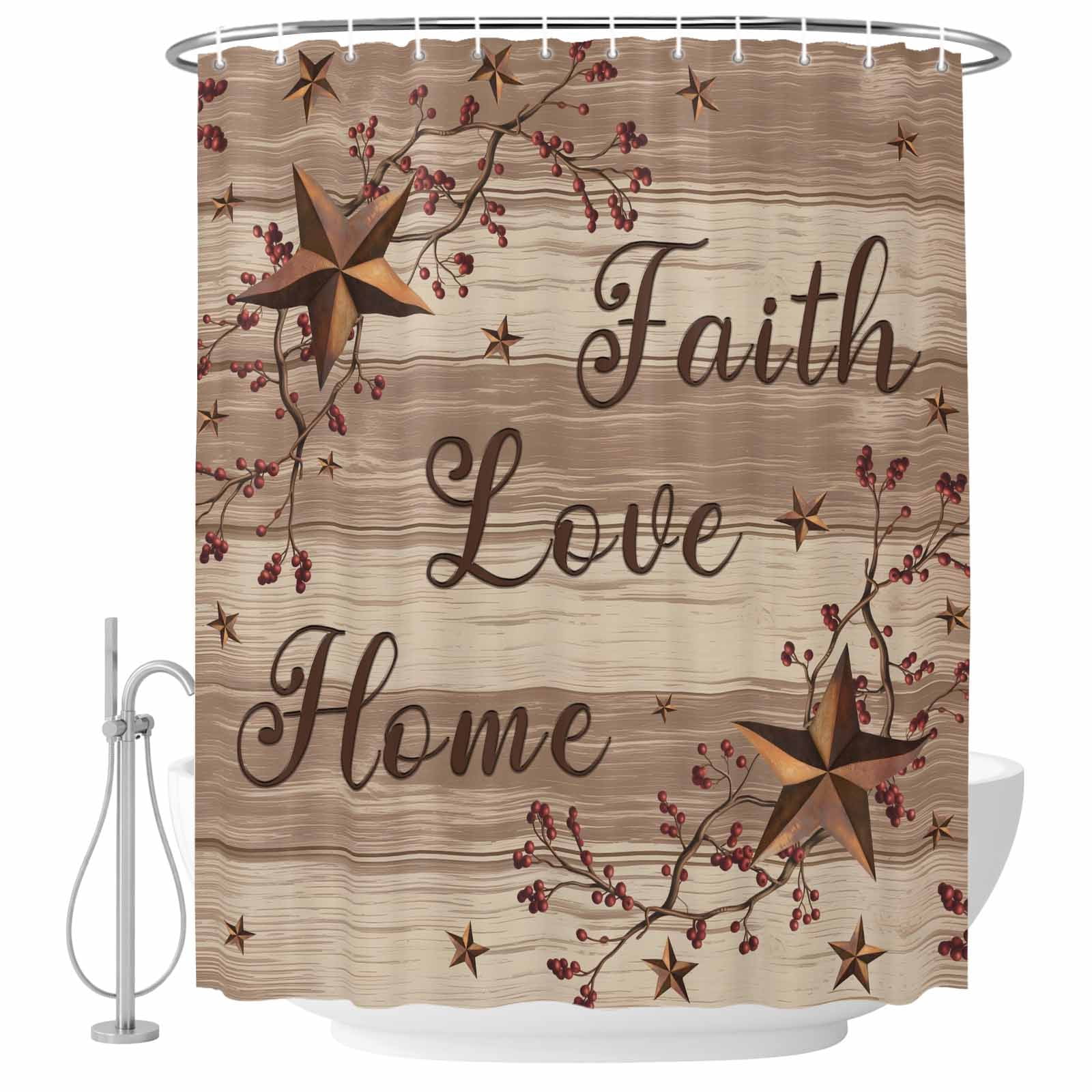 Country Star Brown Shower Curtain Set - Standard 72" x 72" Washable ...