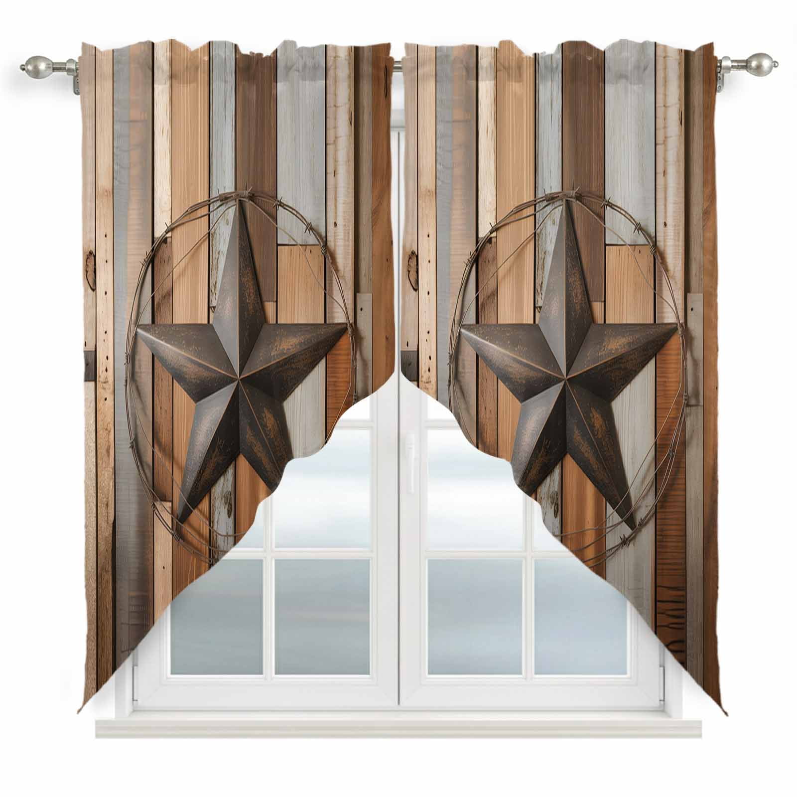 Country Star Brown Swag Curtains Western Texas Vintage Farmhouse Wooden ...