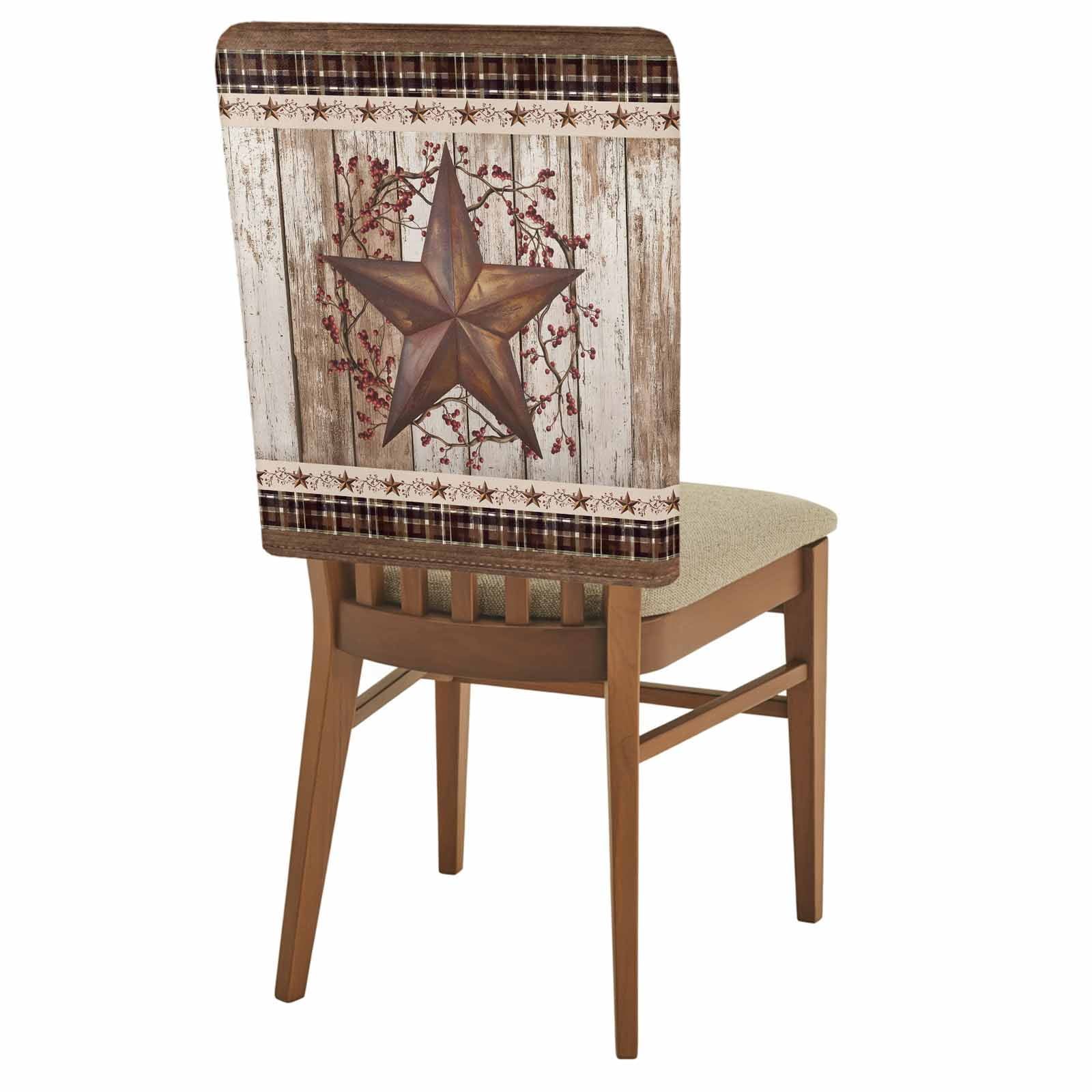 Country Star Chair Back Covers Set of 4, Rust Yellow Stars Berry Brown ...