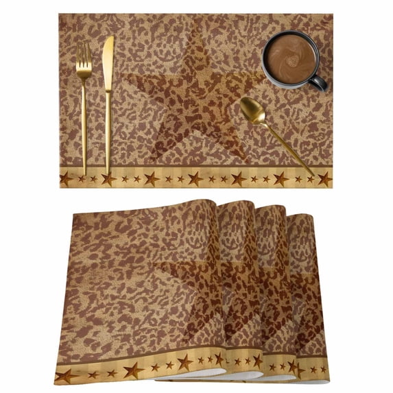 Country Star Cotton Linen Placemats Set of 1, Vintage Brown Leopard ...