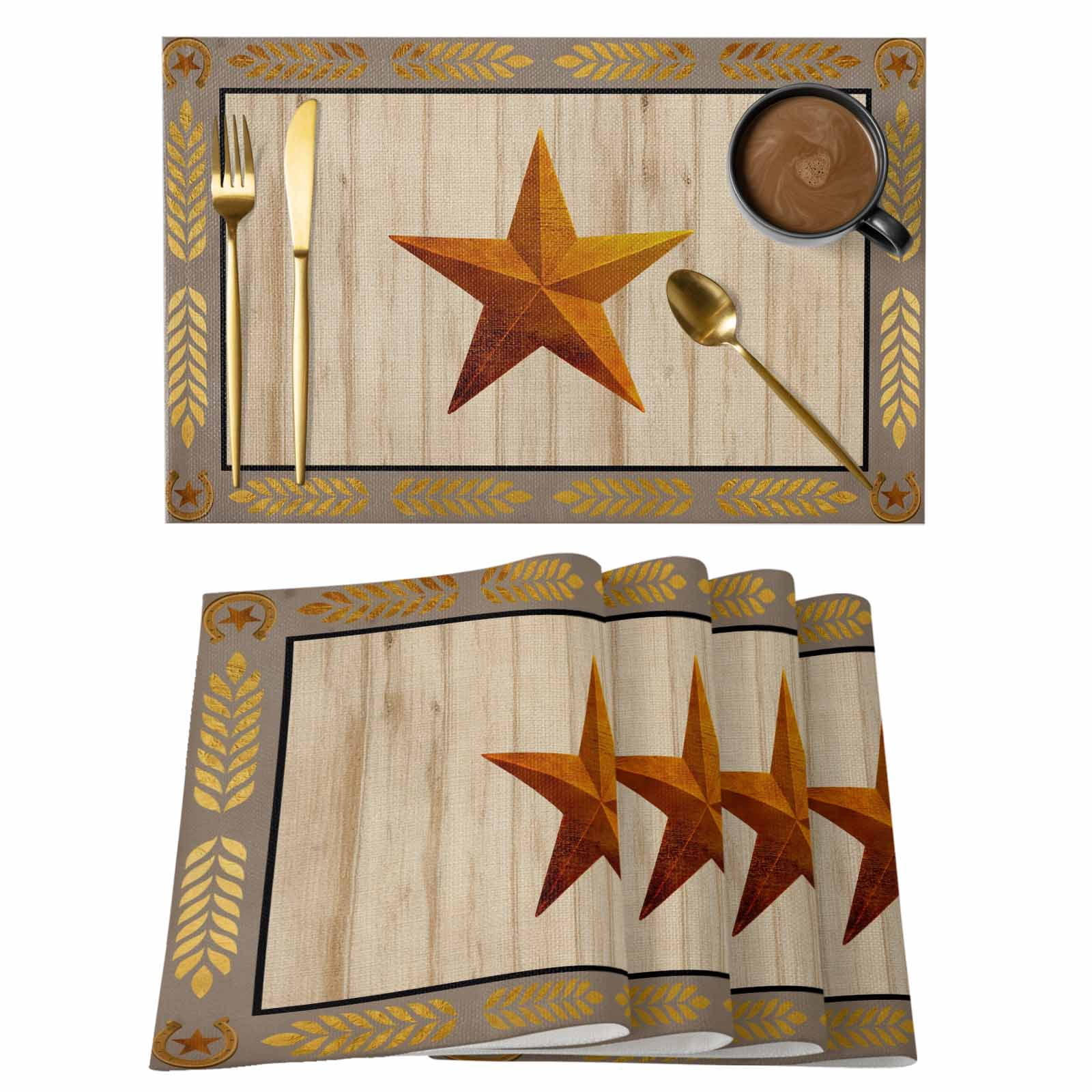 Country Star Cotton Linen Placemats Set of 2, Vintage Brown Leopard ...