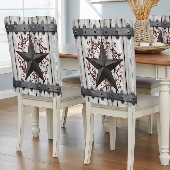 Country Star Dining Chair Back Cover Only, Vintage Rust Grey Star Berry ...
