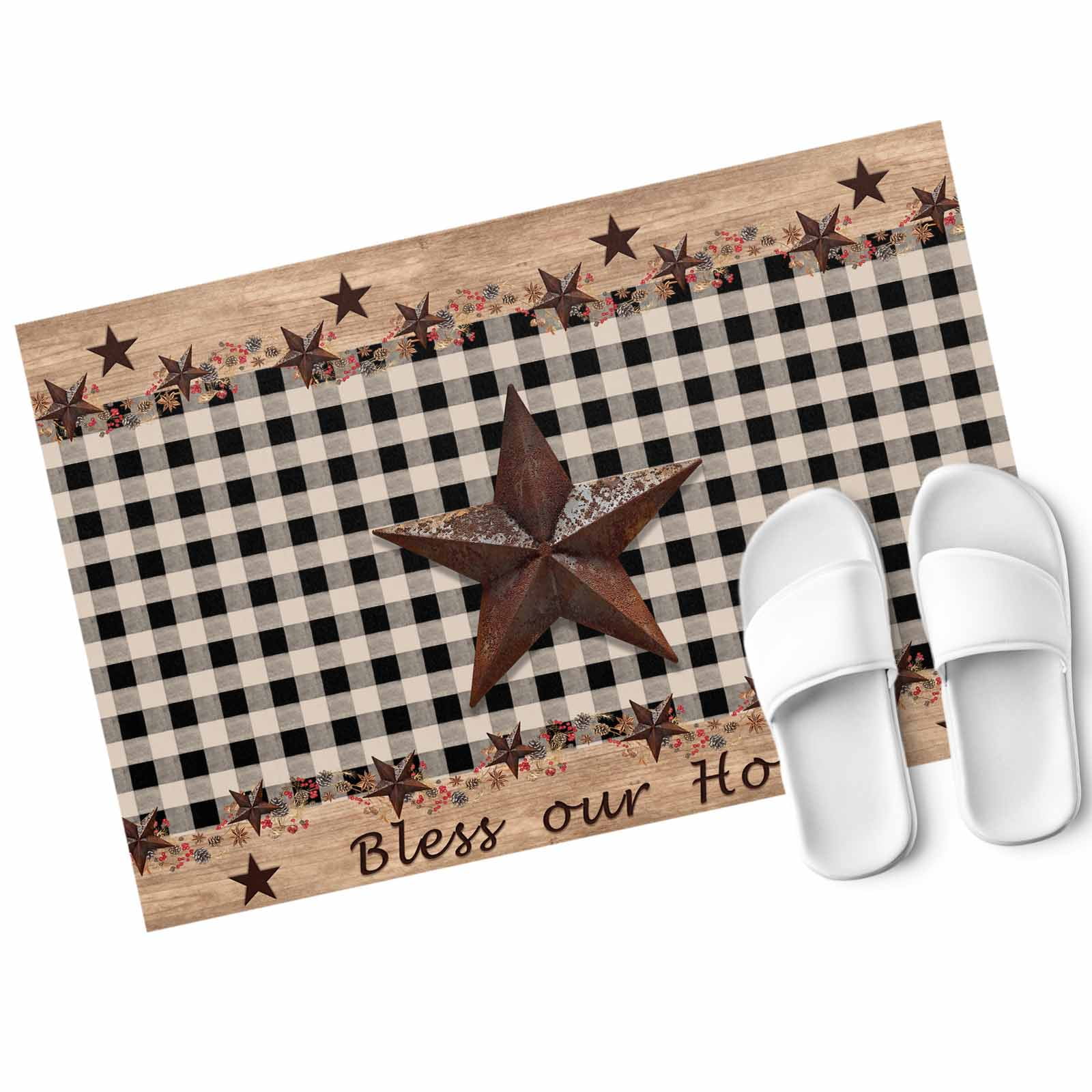 Country Star Door Mat Farmhouse Texas Star Non Slip Absorbent Entrance ...