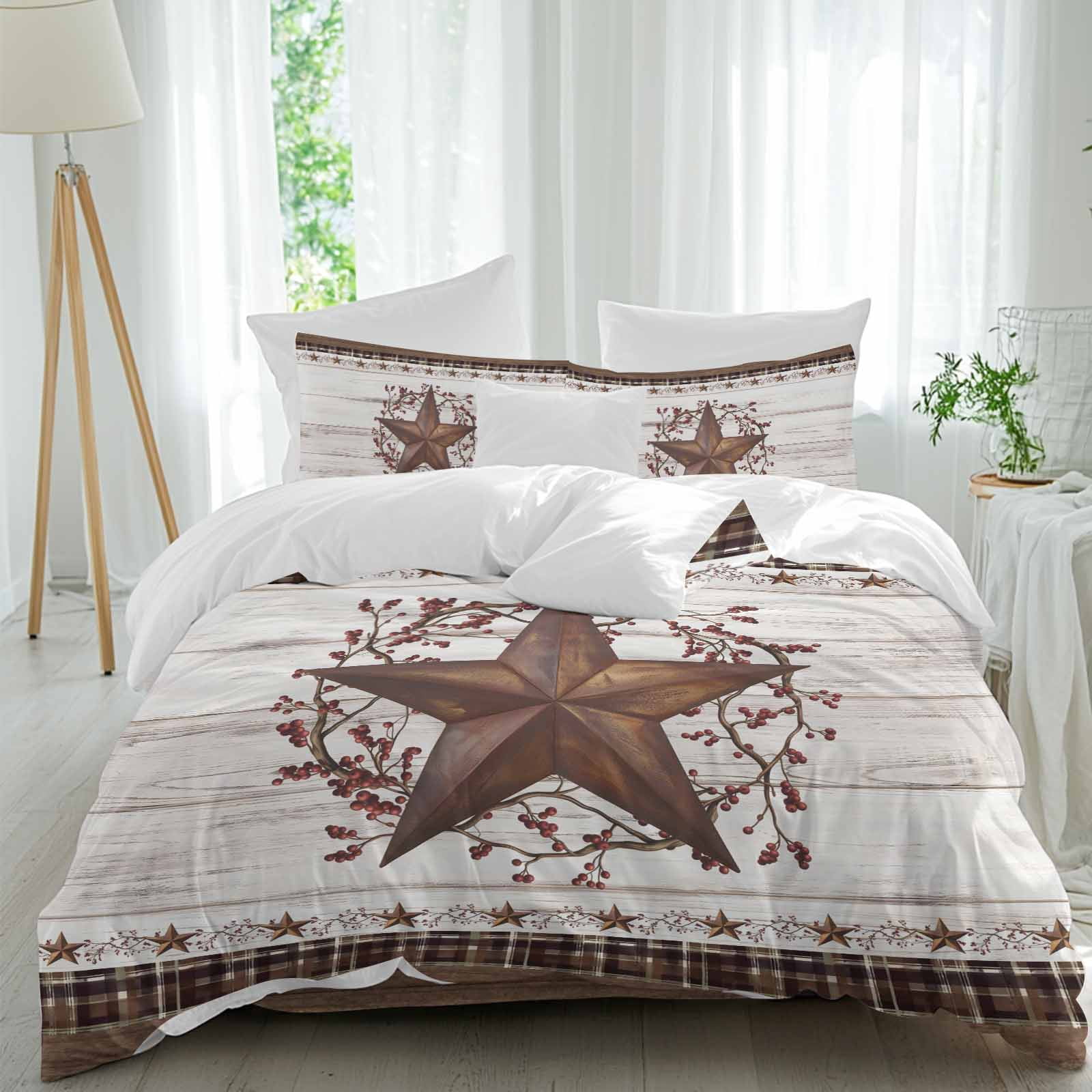 Country Star Duvet Cover Set Queen Size, Rust Yellow Stars Berry Brown ...