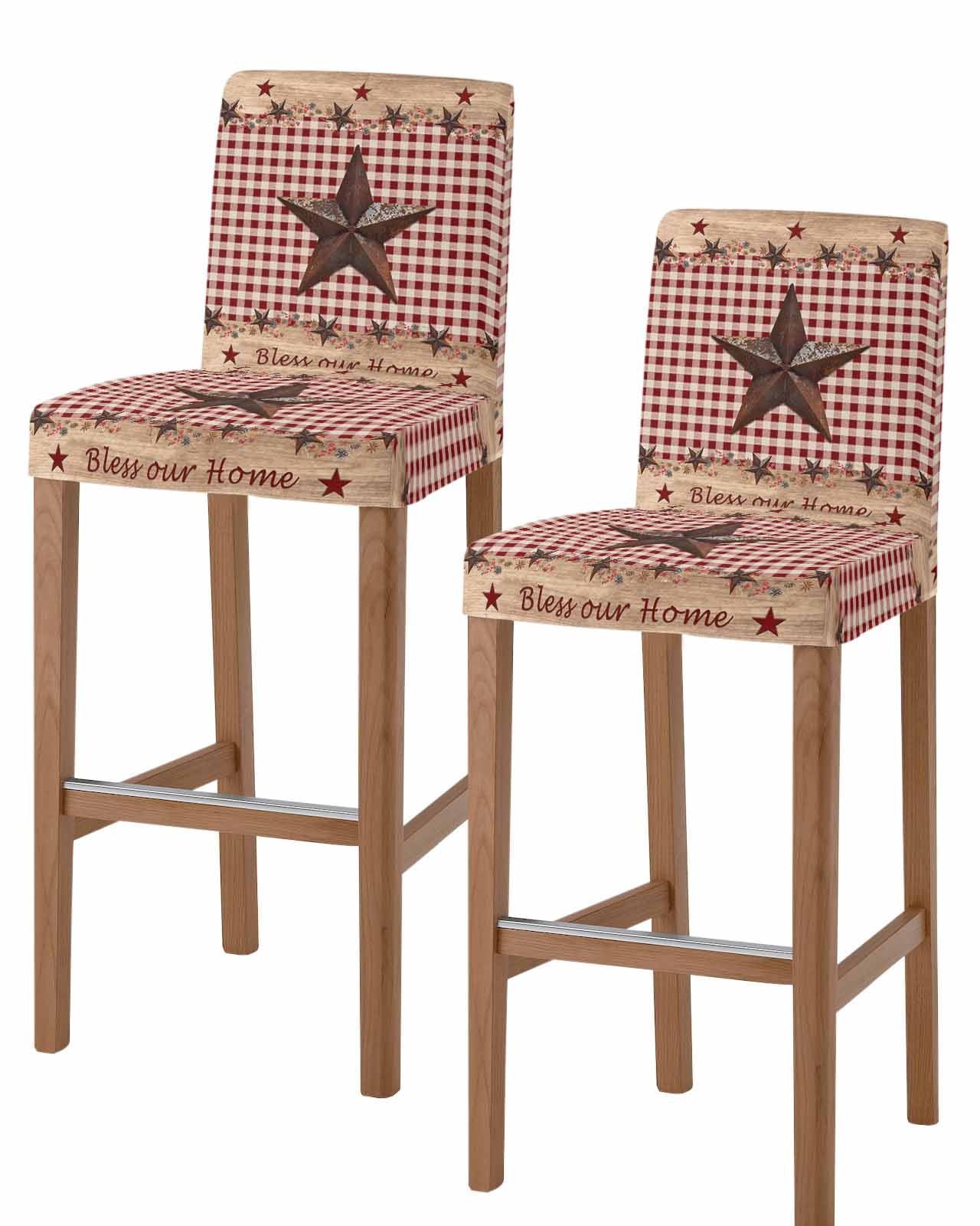 Country Star Farm Bar Stool Covers Set of 2, Farmhouse Plaid Texas ...