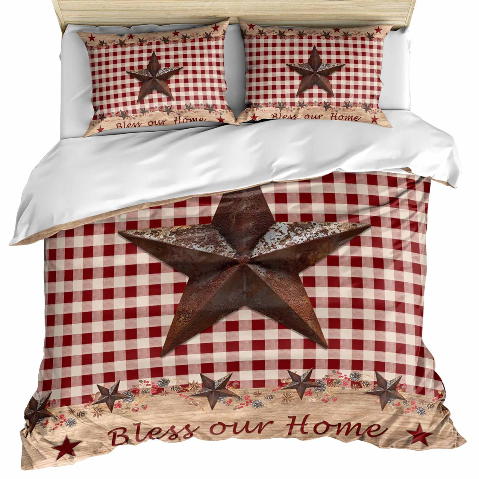 Country Star Farm Bedding 3 Piece Duvet Cover Set Queen Size, Farmhouse ...