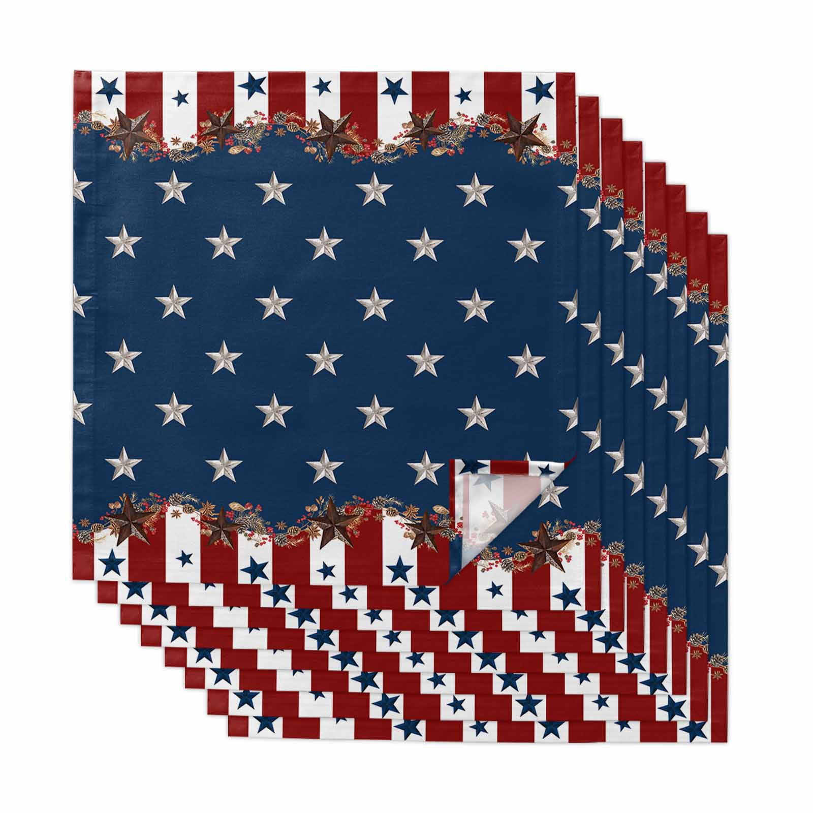 Country Star Farm Cloth Napkins, Red Blue Patriots Stripe American Flag ...