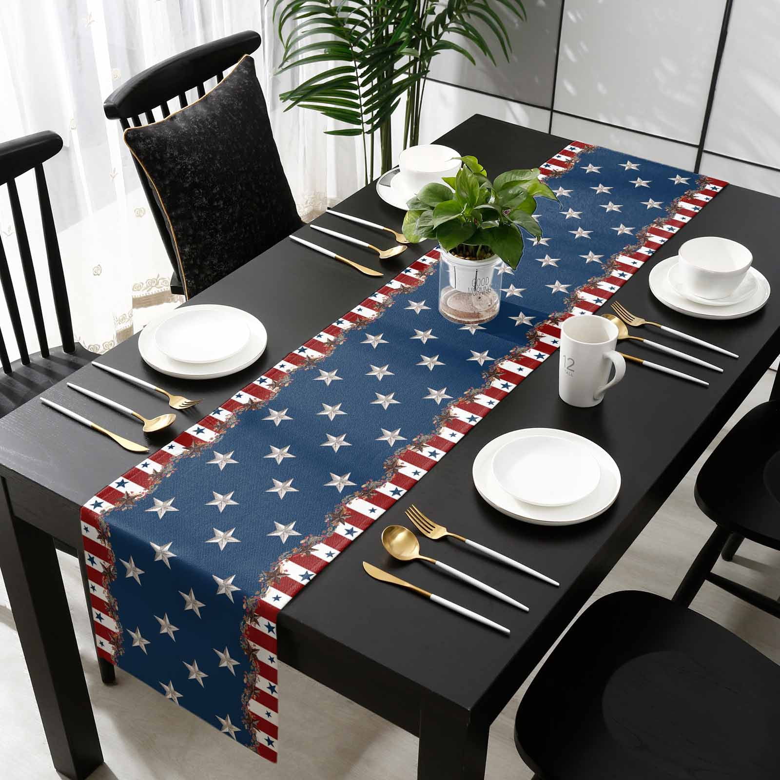 Country Star Farm Cotton Linen Table Runner 14 x 72 inch Red Blue ...