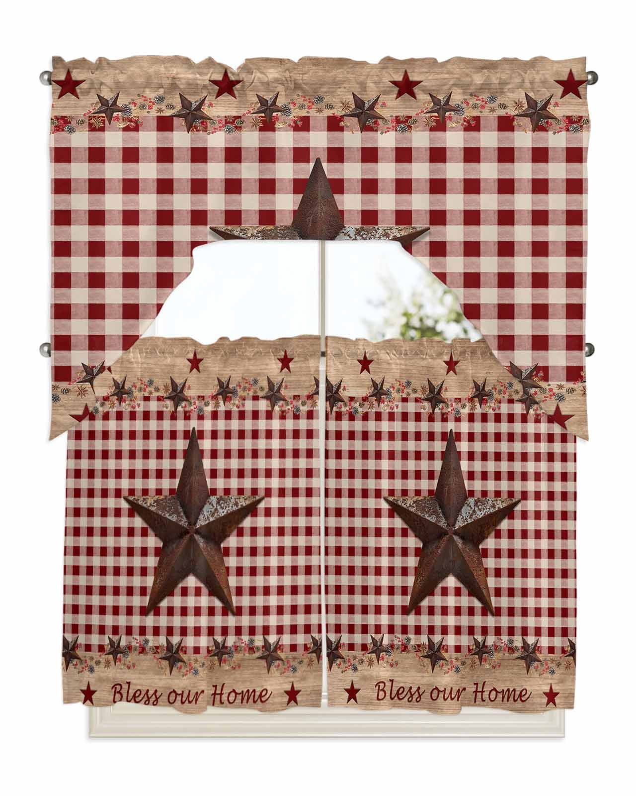 Country Star Farm Kitchen Curtains Swag Valance and Tier Curtains Set ...