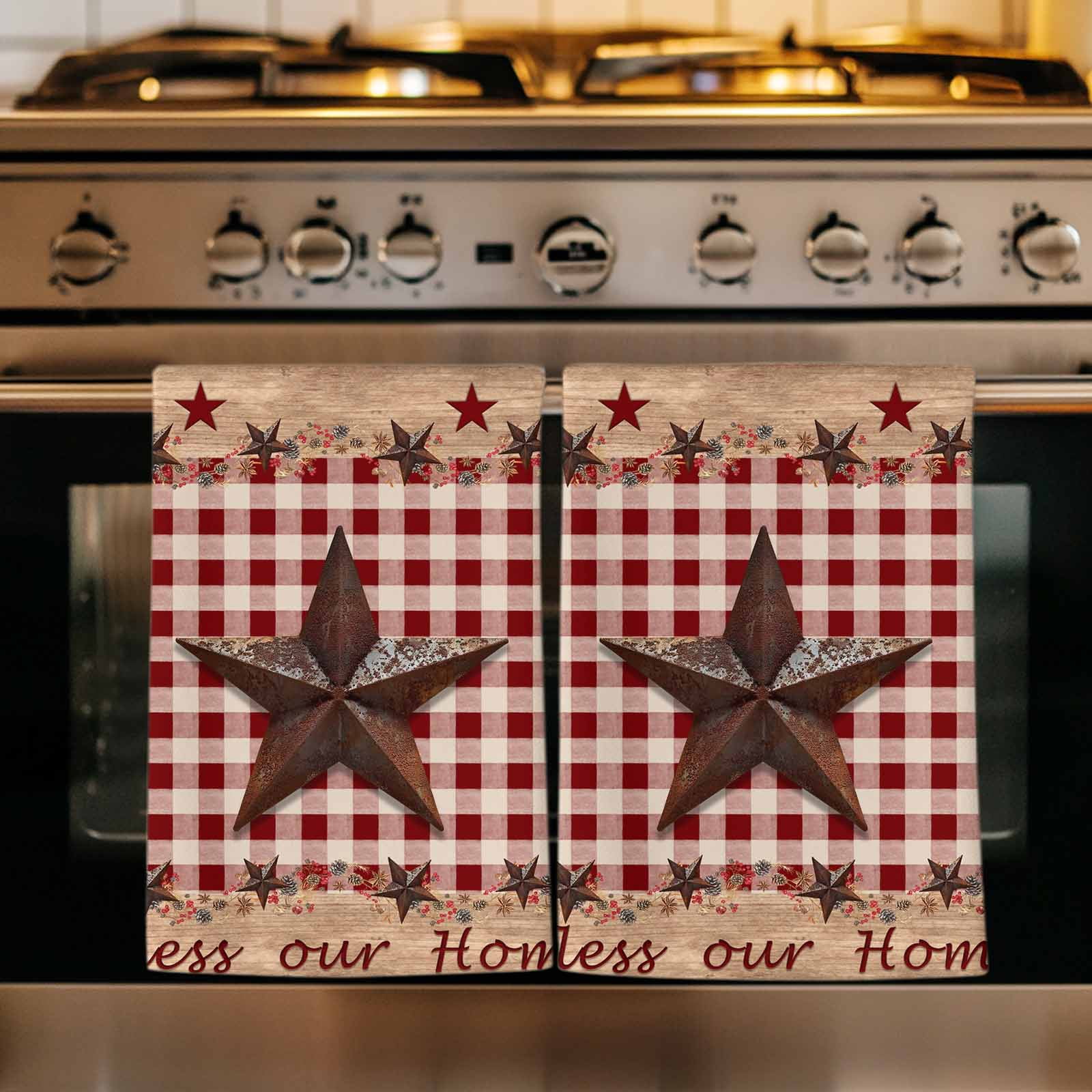 Country Star Farm Kitchen Towels Set of 1, Farmhouse Plaid Texas ...