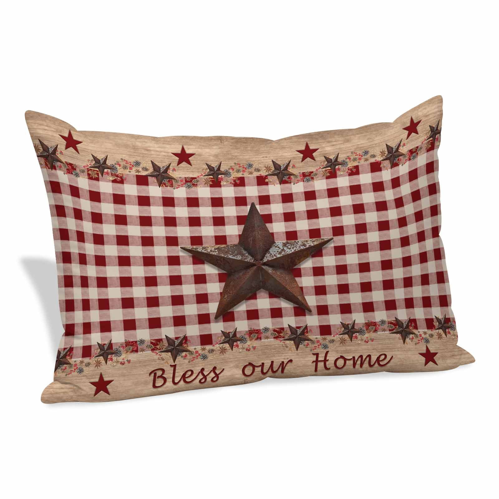 Country Star Farm Pillow Covers 16"x24", Farmhouse Plaid Texas Vintage ...