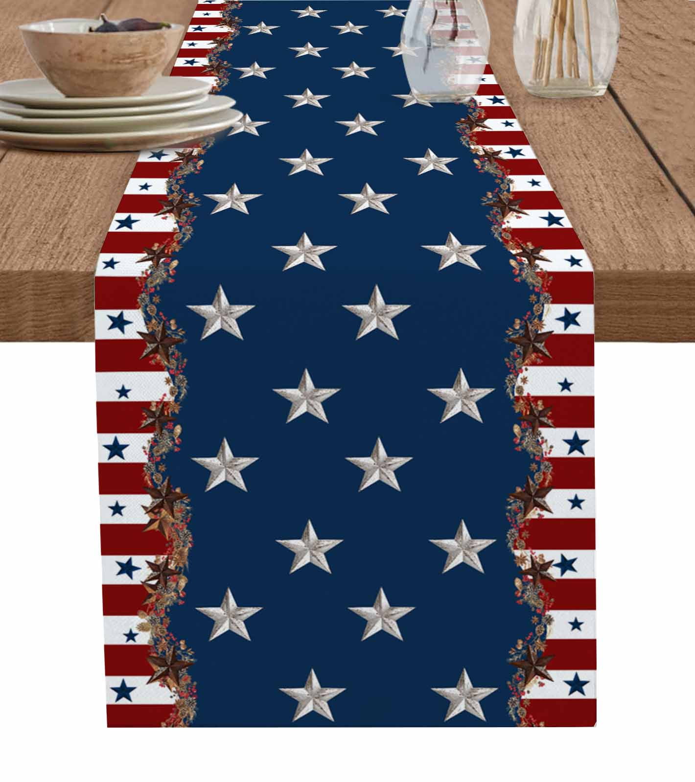 Country Star Farm Table Runner Red Blue Patriots Stripe American Flag ...