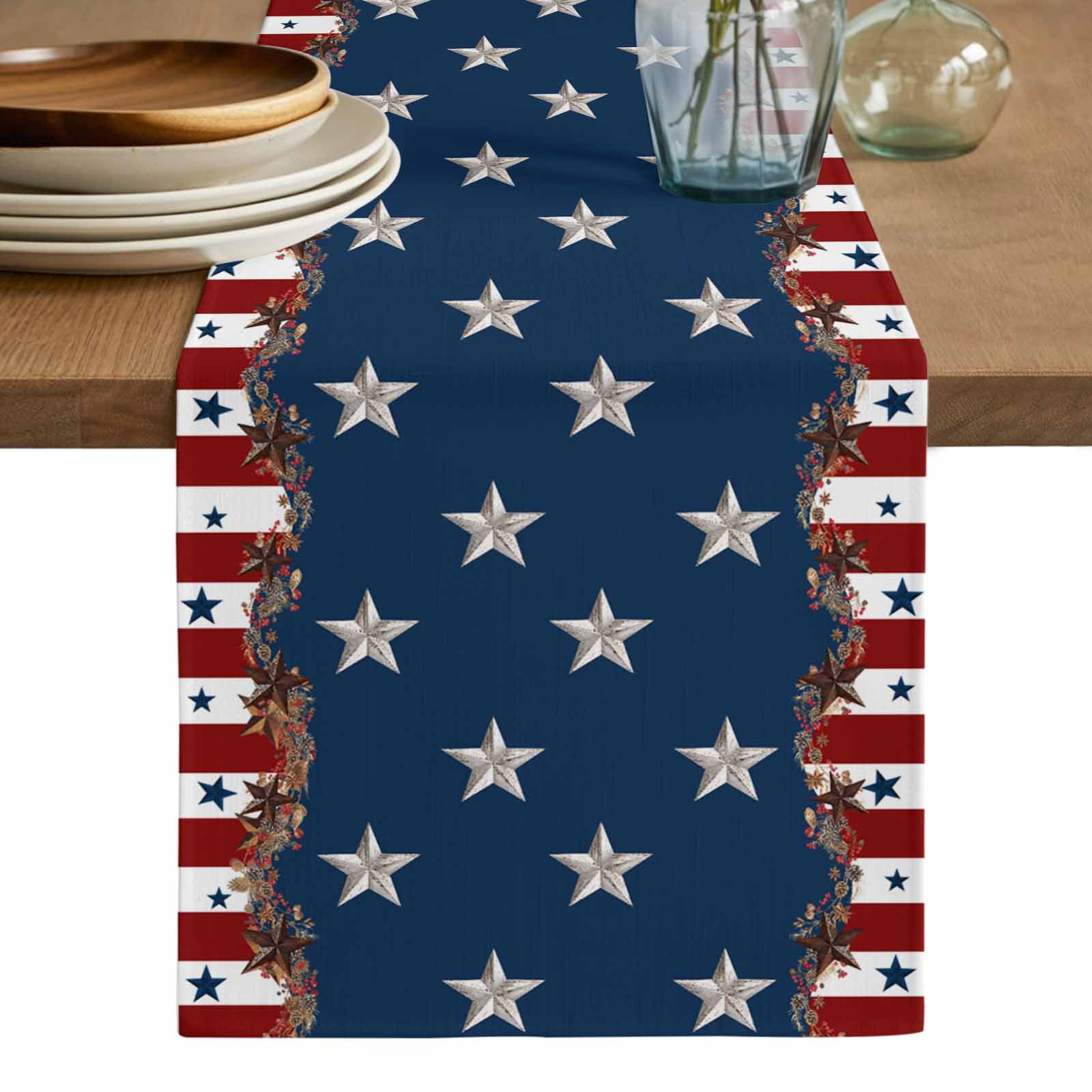 Country Star Farm Table Runner, Red Blue Patriots Stripe American Flag ...