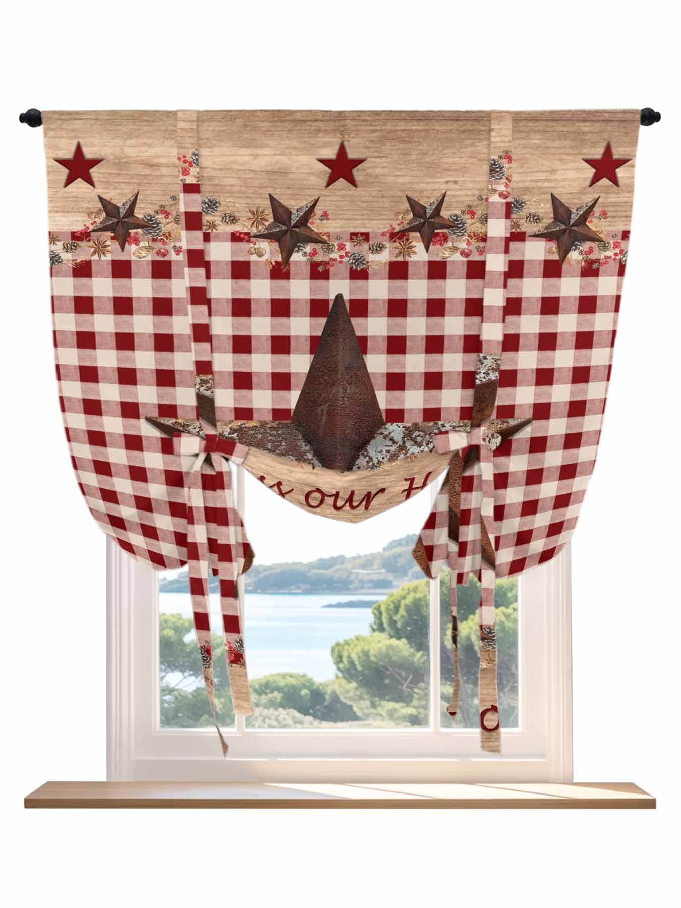 Country Star Farm Tie Up Curtains for Windows 63 Inch Length Balloon ...
