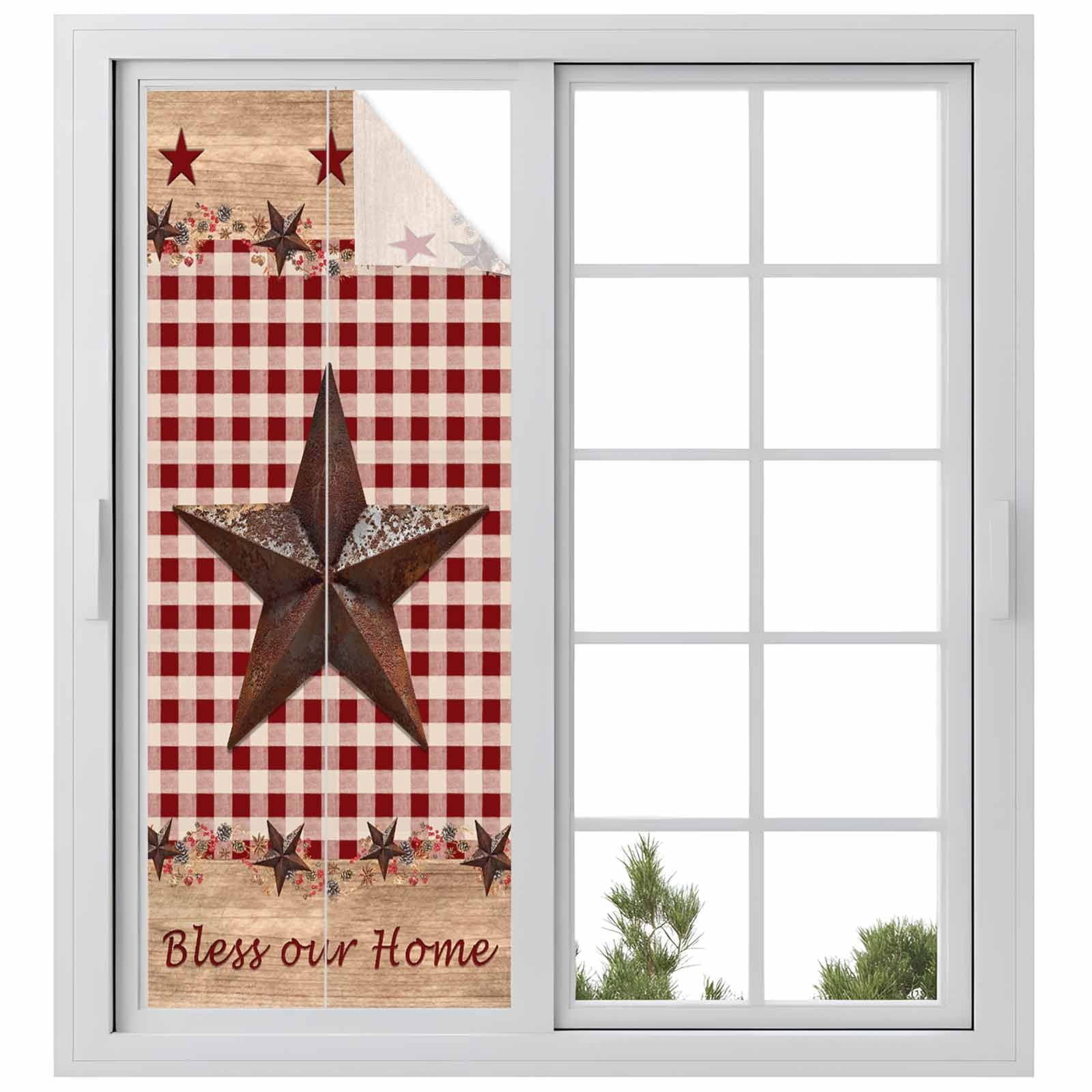 Country Star Farm Window Privacy Film, Farmhouse Plaid Texas Vintage ...