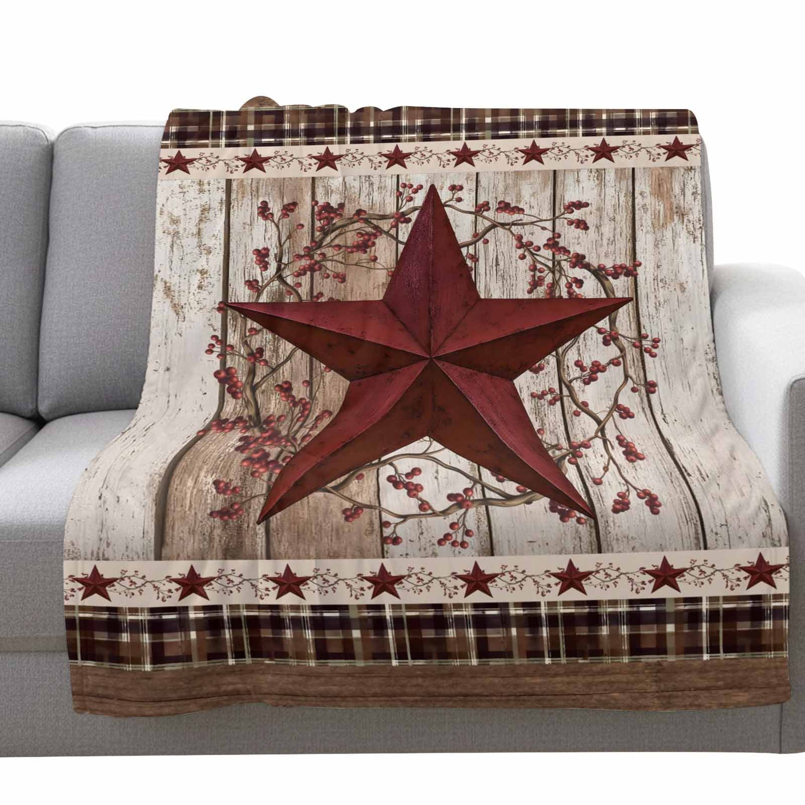 Country Star Fleece Throw Blanket Lightweight Dark Red Stars Berry ...