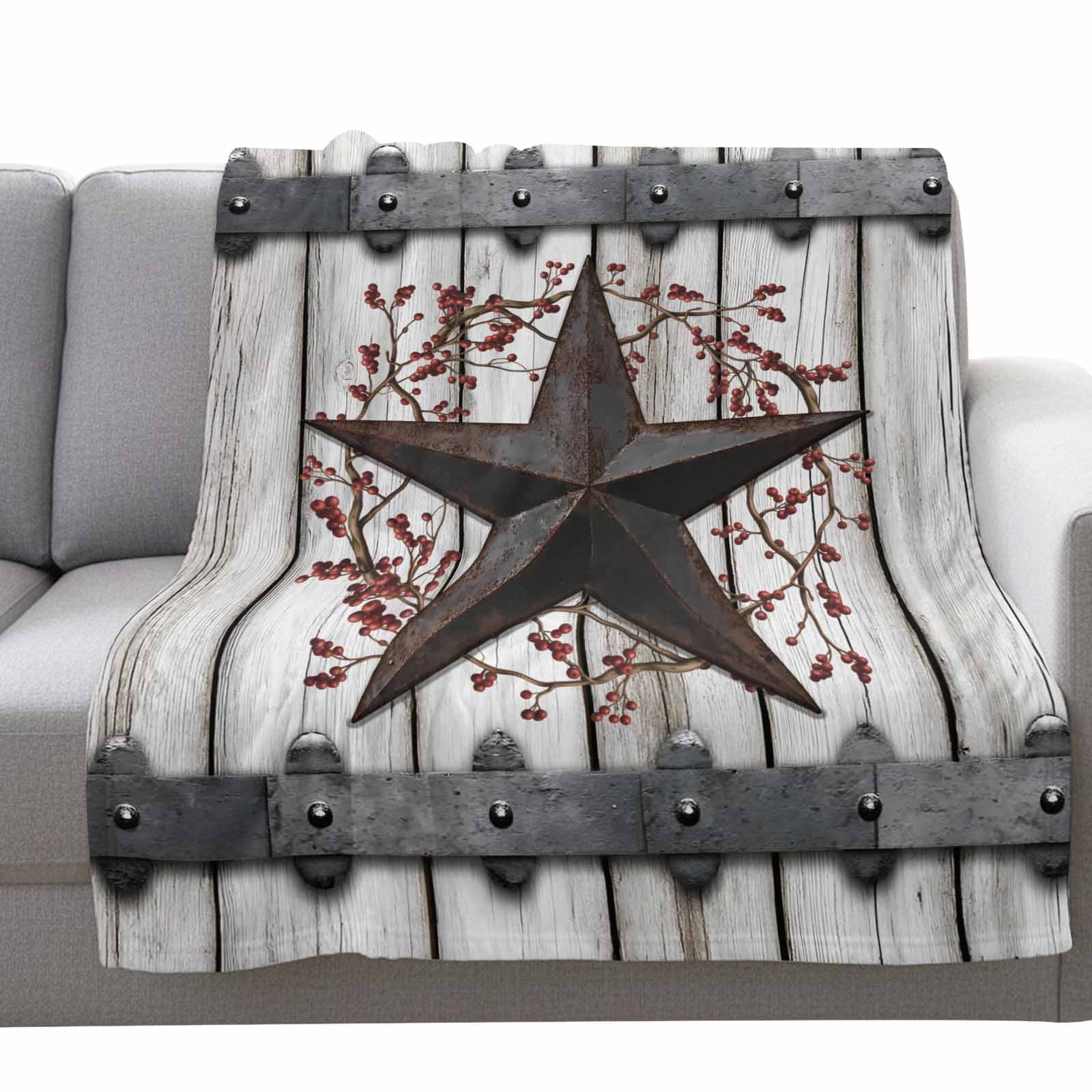 Country Star Fleece Throw Blanket Lightweight Vintage Rust Grey Star ...