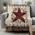 Country Star Fleece Throw Blanket Red Stars Berry Linen Texture Brown ...