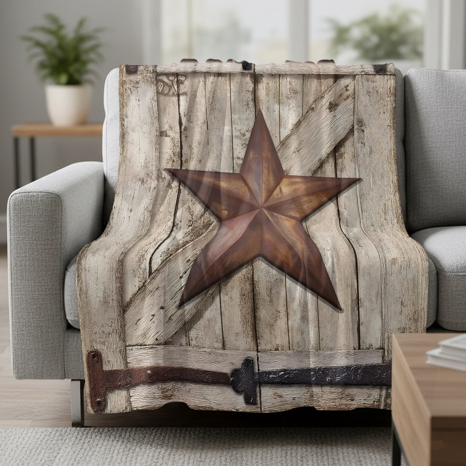 Country Star Fleece Throw Blanket Retro Rust Yellow Star Beige ...
