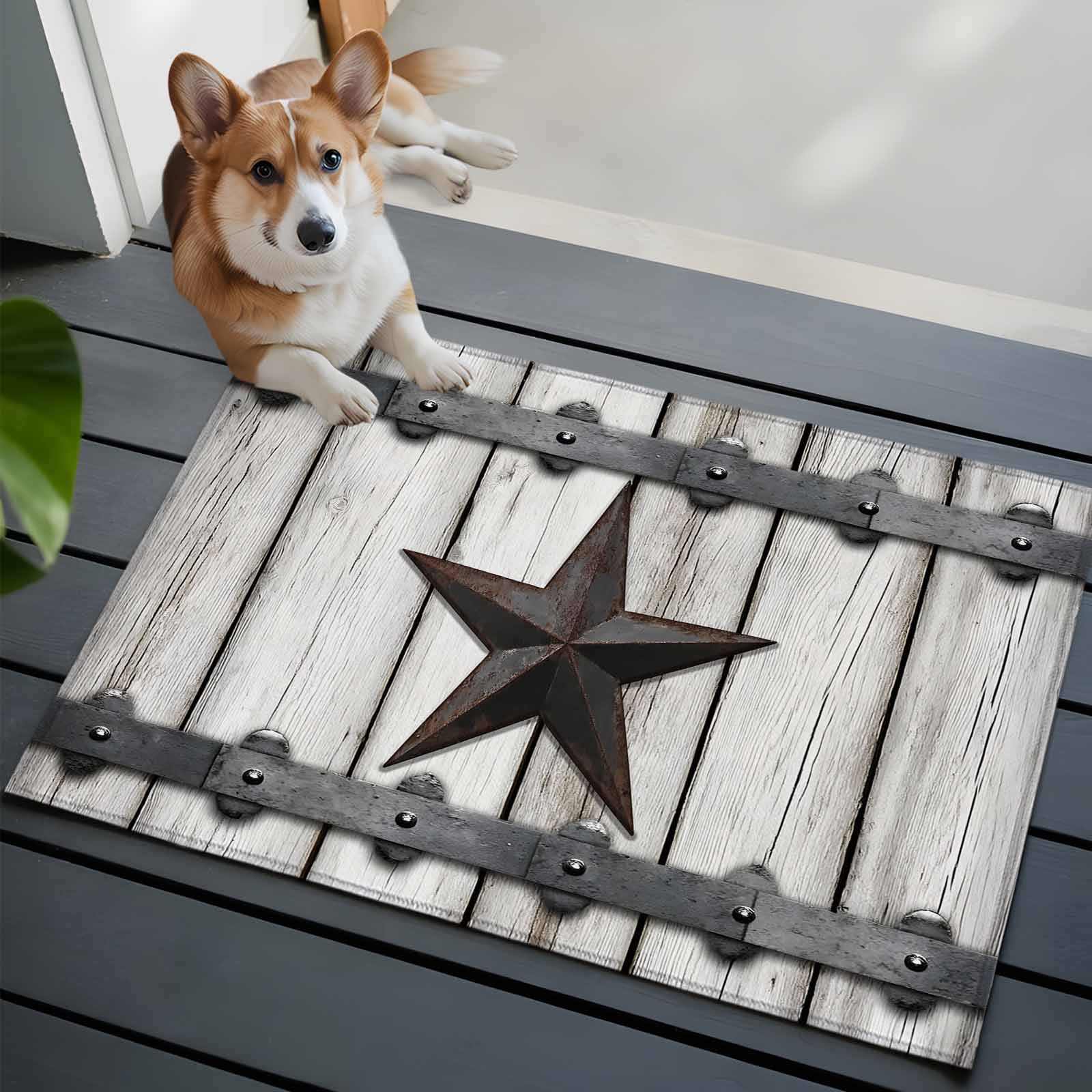 Country Star Front Door Rugs 2x3 ft Vintage Rust Grey Star Rivet Beige ...