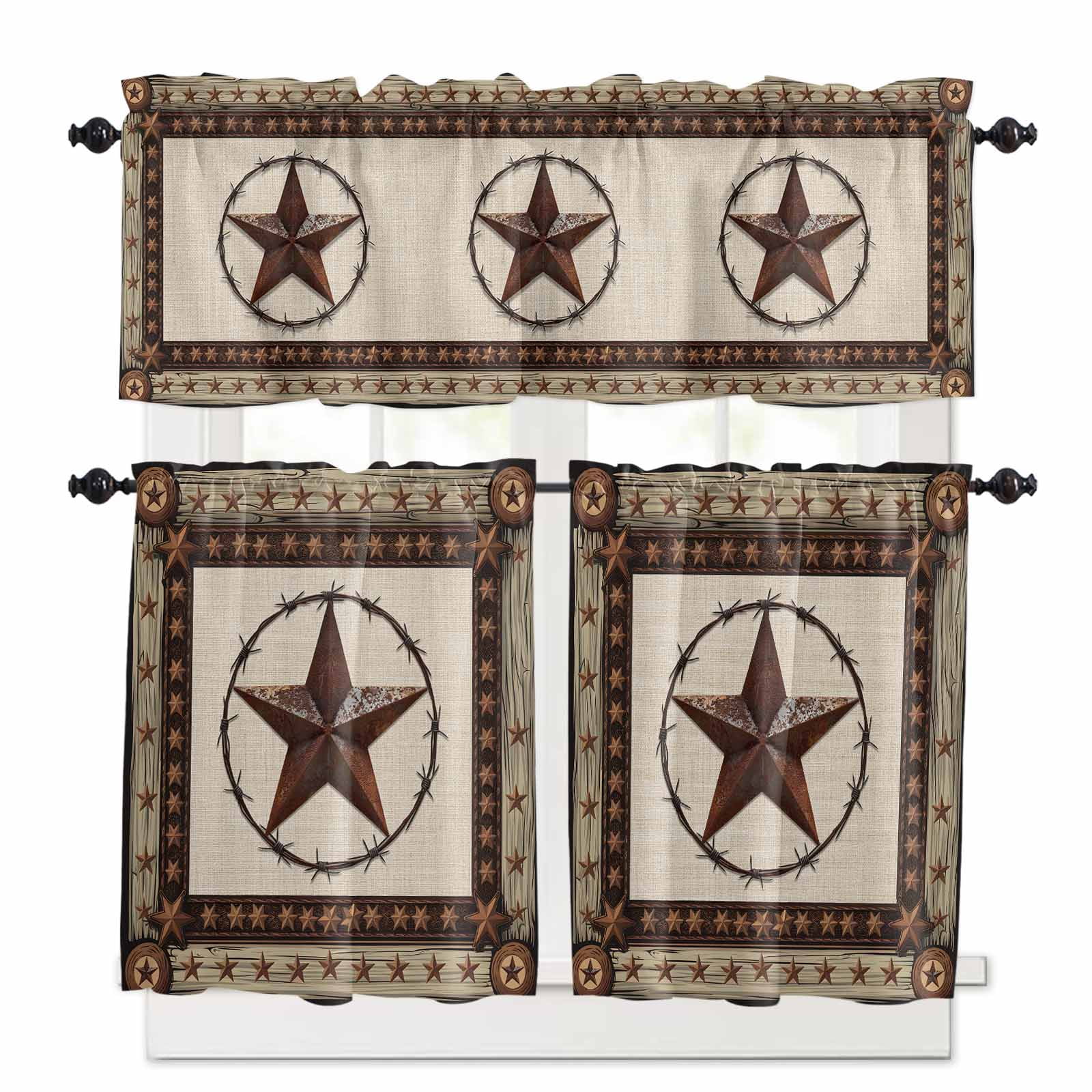 Country Star Kitchen Curtains and Valances Set, Farmhouse Texas Star ...
