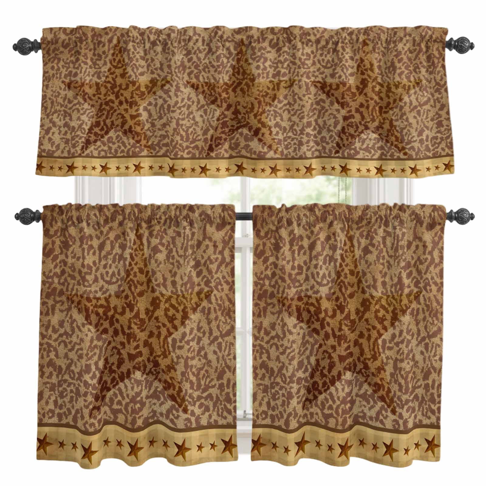 Country Star Kitchen Curtains and Valances Set, Vintage Brown Leopard ...