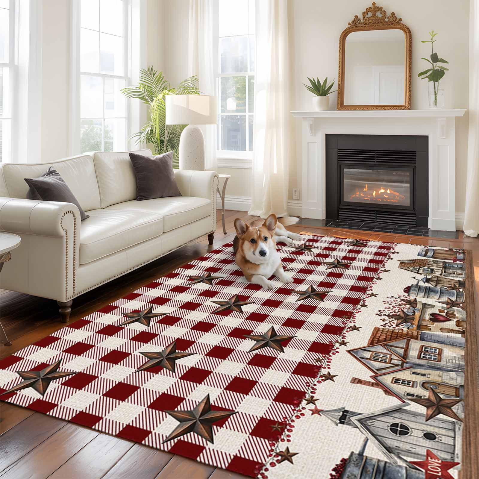 Country Star Large Area Rugs 6x9 ft Barn Bucket Farmhouse Red Buffalo ...